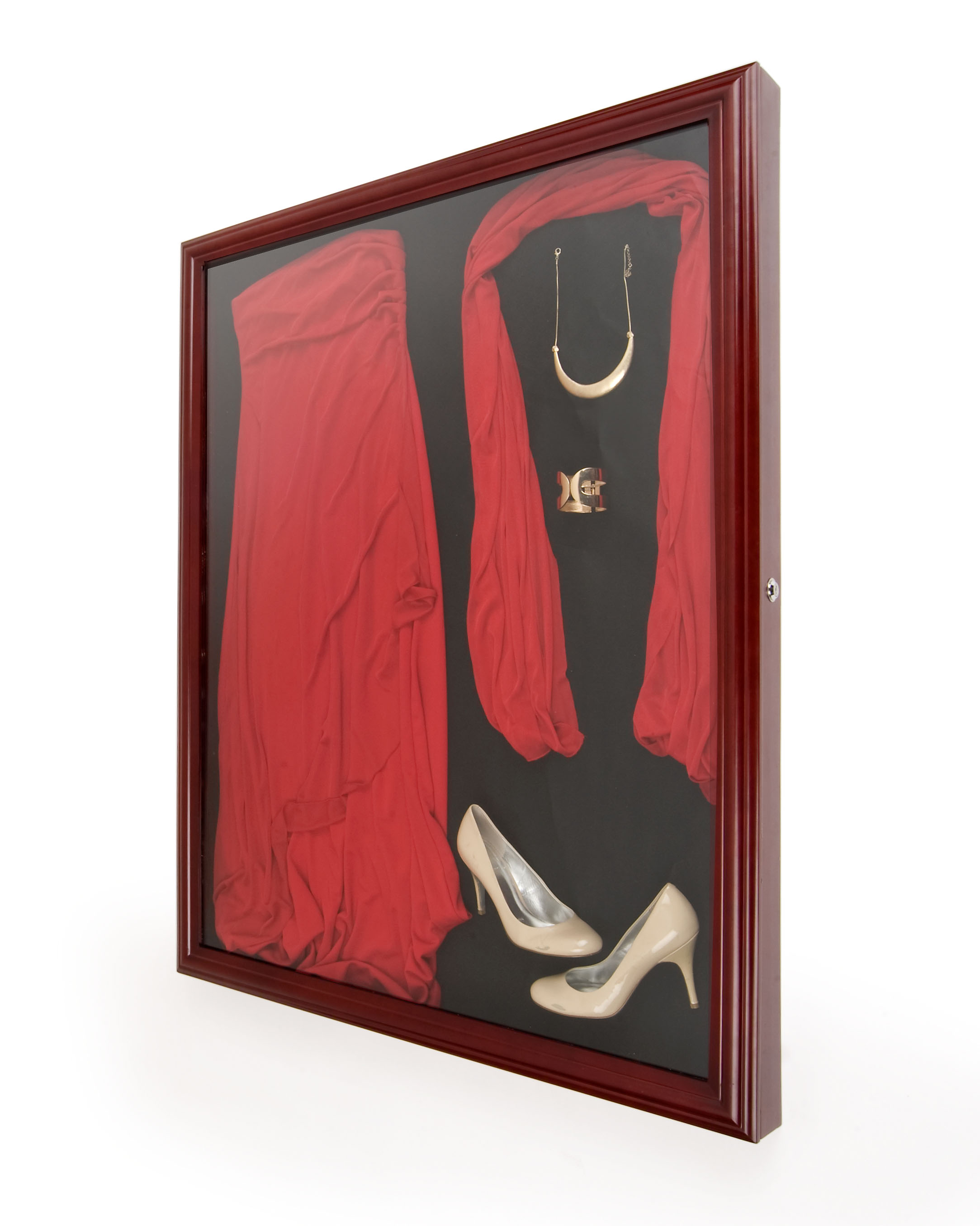 Cherry Shadow Box Features a Locking Hinged Door & Sponge Interior ...