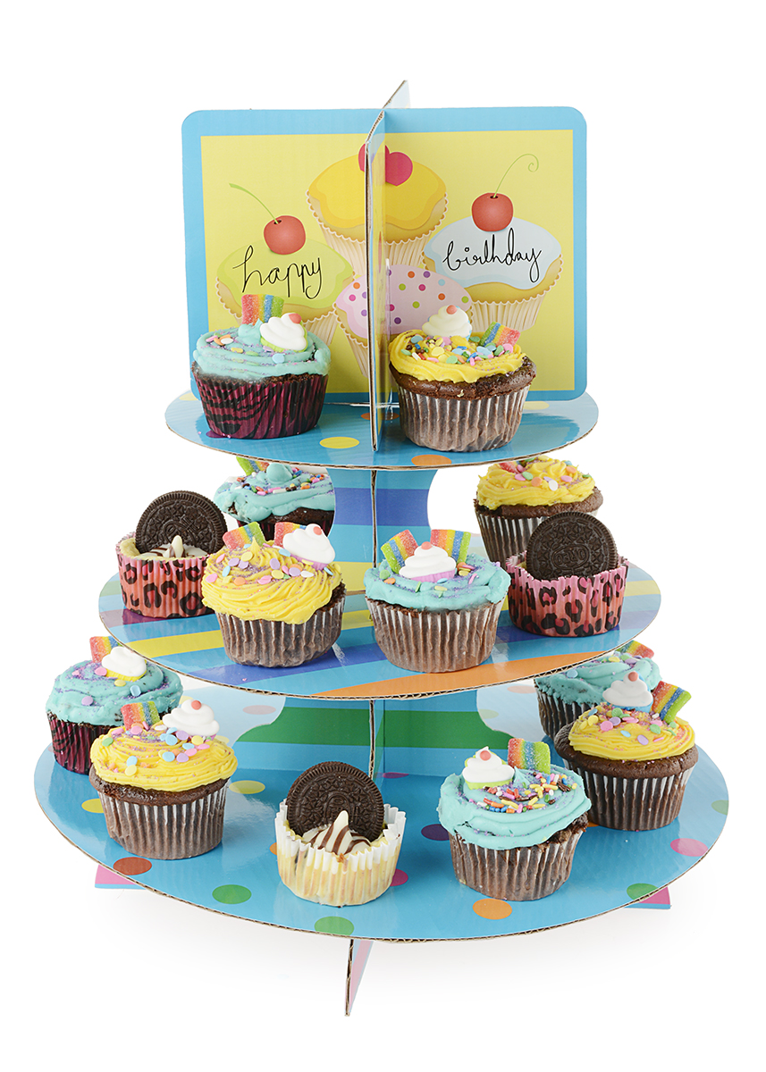 Colorful Cupcake Stand |Striped Pattern with Happy Birthday Topper ...