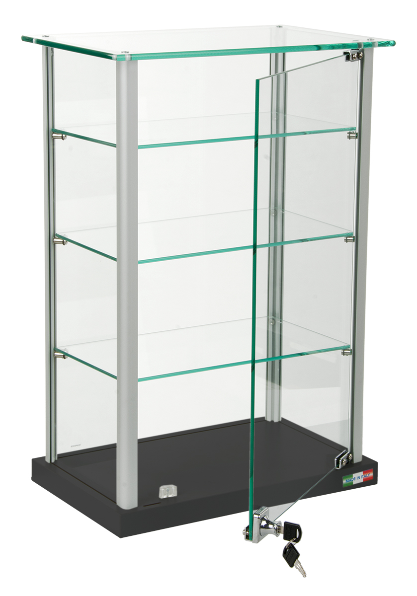 Small Glass Display Case | Adjustable Shelves & Locking Hinged Door ...