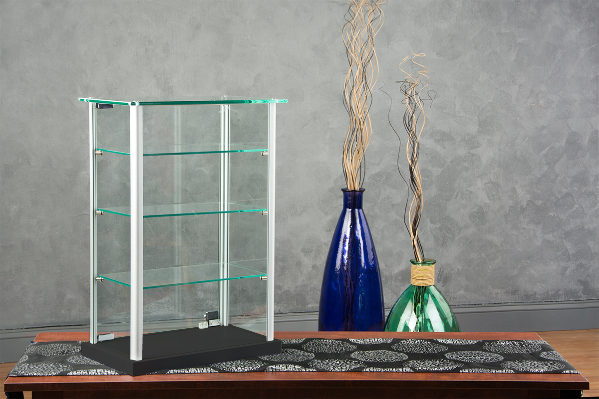 Small Glass Display Case | Adjustable Shelves & Locking Hinged Door ...