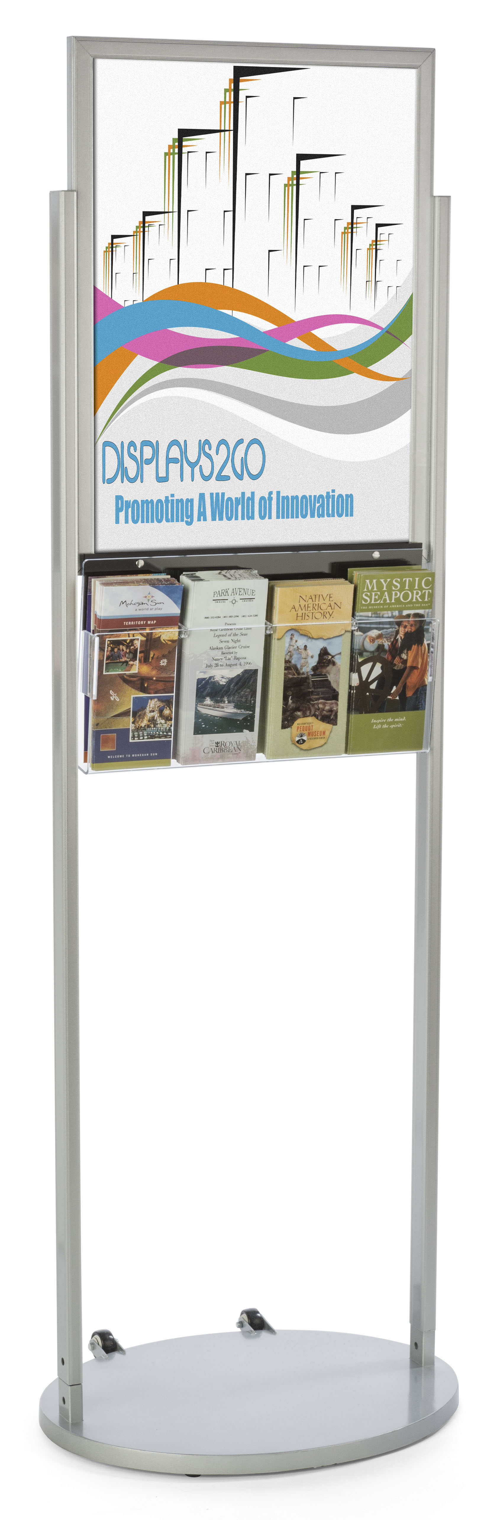 Silver 18 x 24 Wheeled Poster Display with 8 Flyer Pockets | Displays2Go