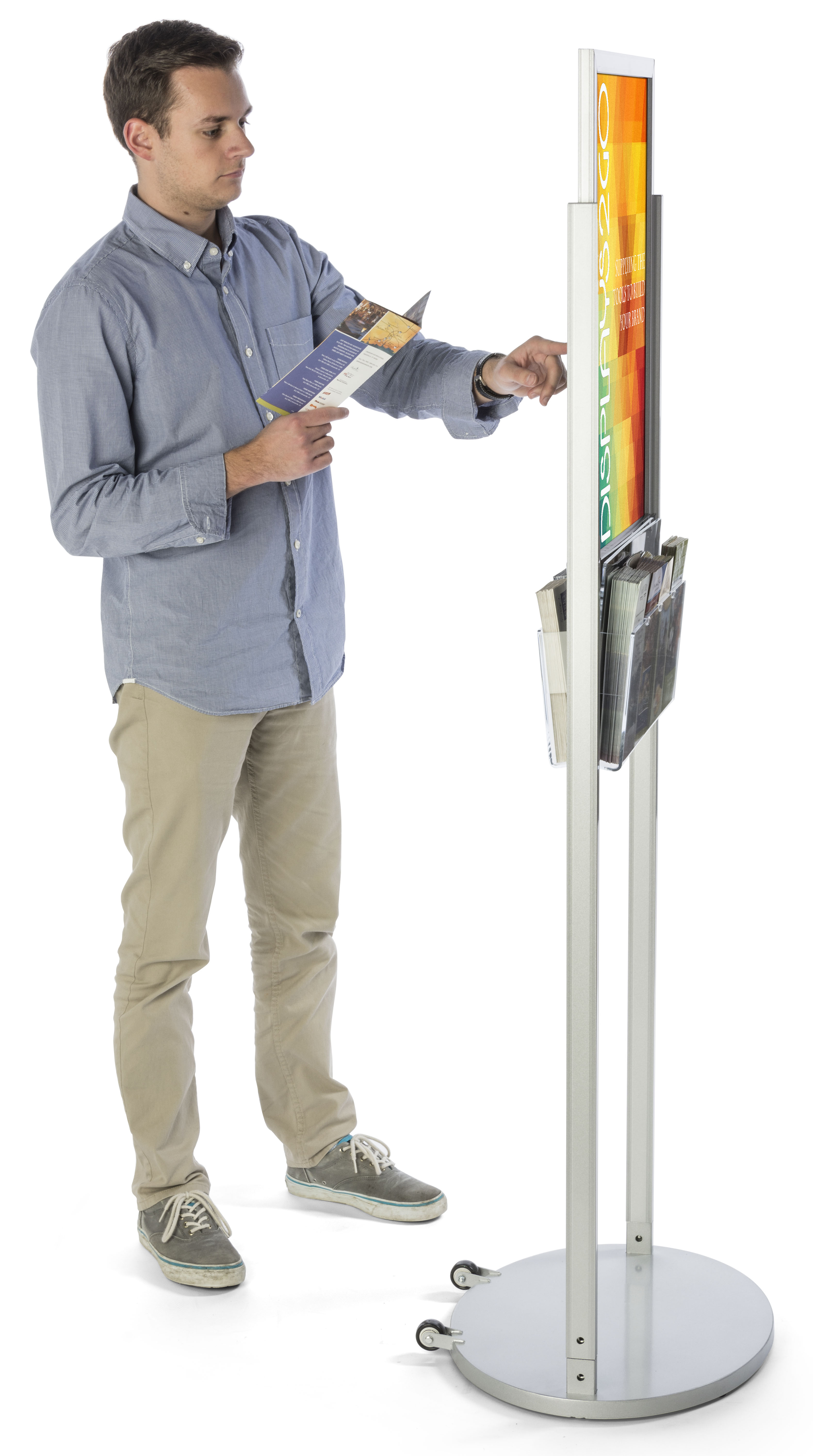 Silver 18 x 24 Wheeled Poster Display with 8 Flyer Pockets | Displays2Go