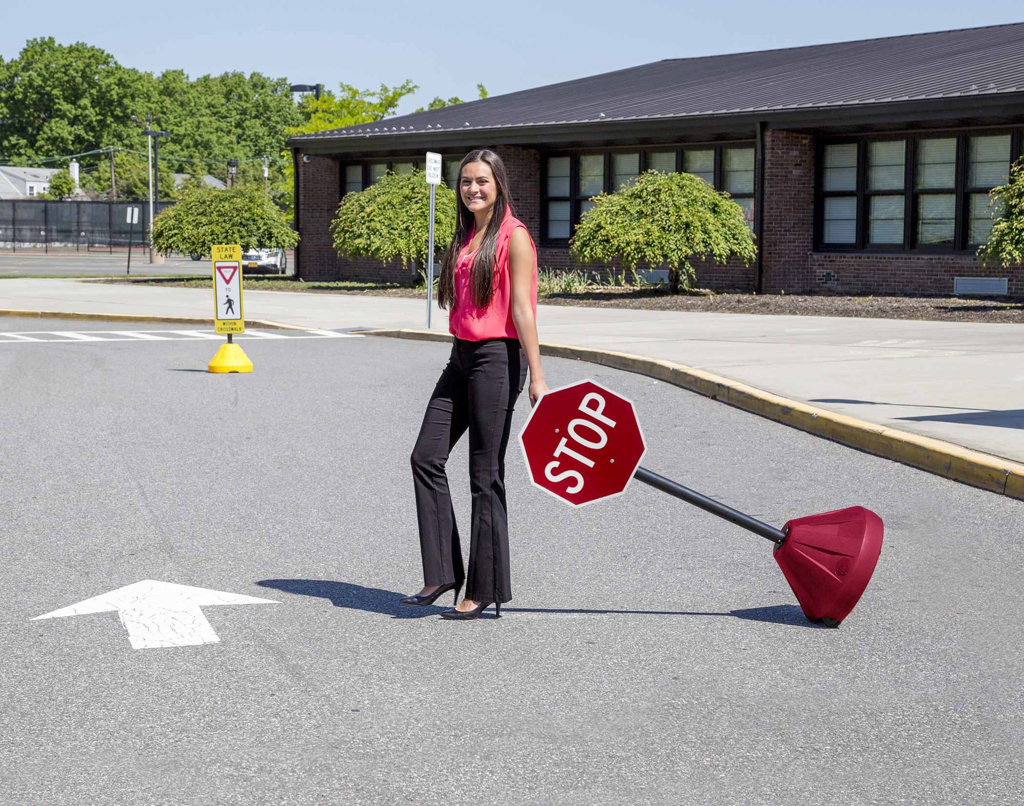 Rolling Stop Sign | Red Base with Recessed Wheels | Displays2Go