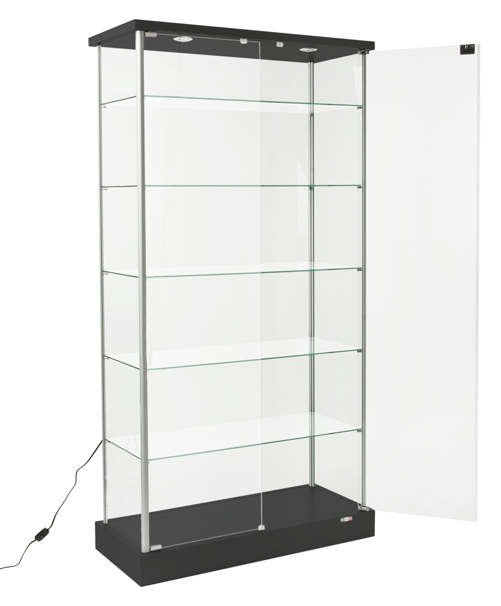Glass Display Case | Black Canopy Top with (2) Recessed Lights ...