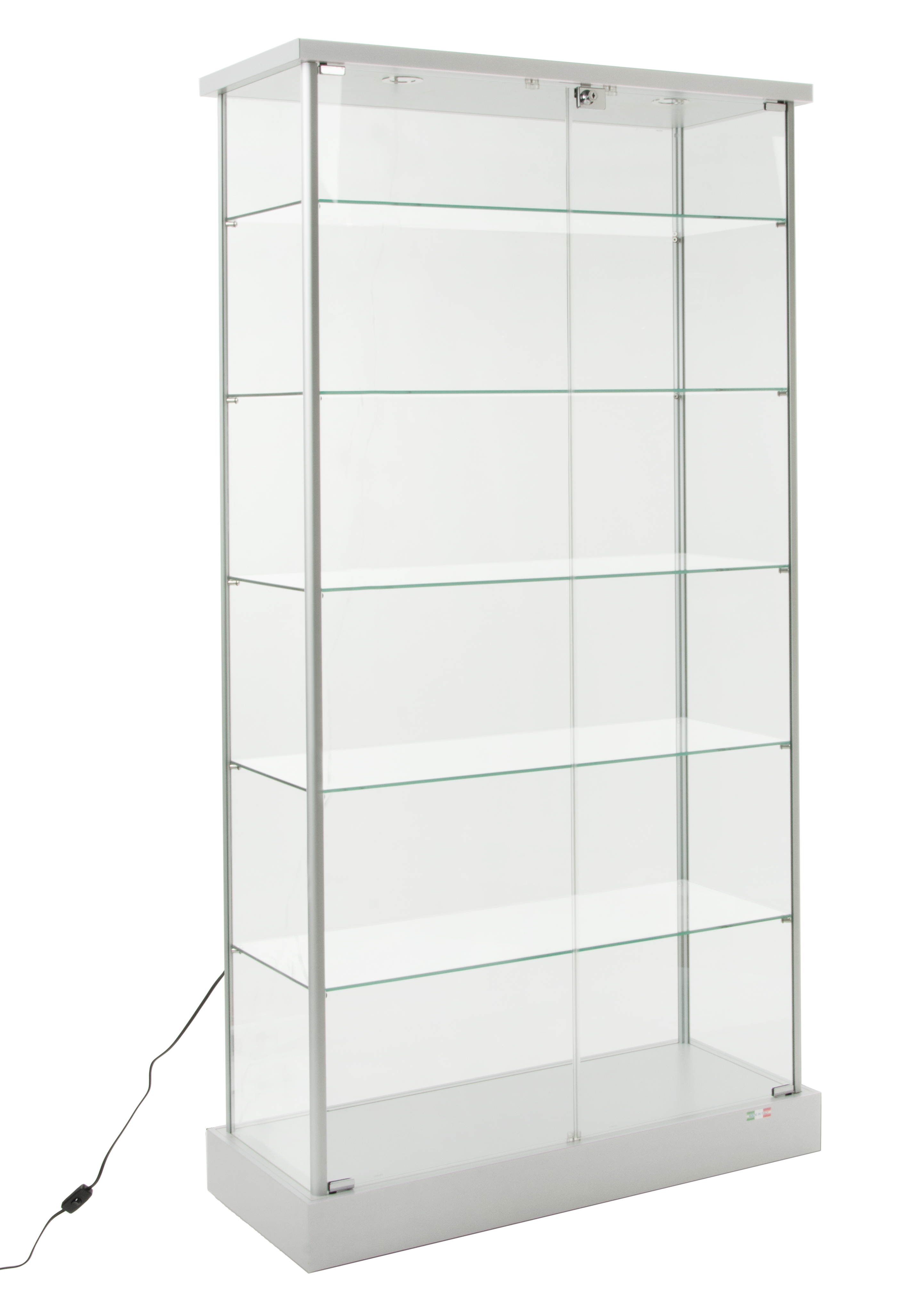 Glass Display Cabinet | (4) Hidden Casters & (2) LED Lights | Displays2Go