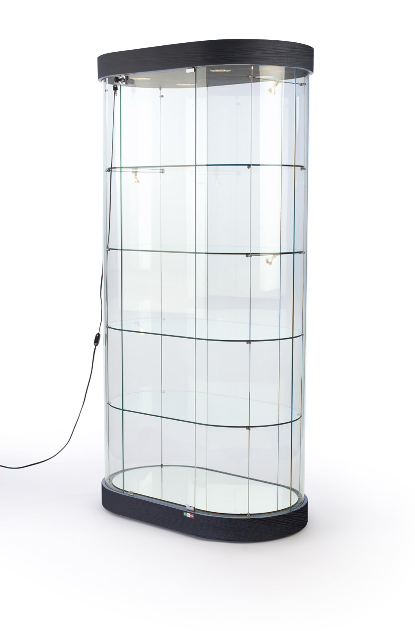 Oval Display Cases Have Green-Edged Glass Shelves, Doors and Walls! The ...