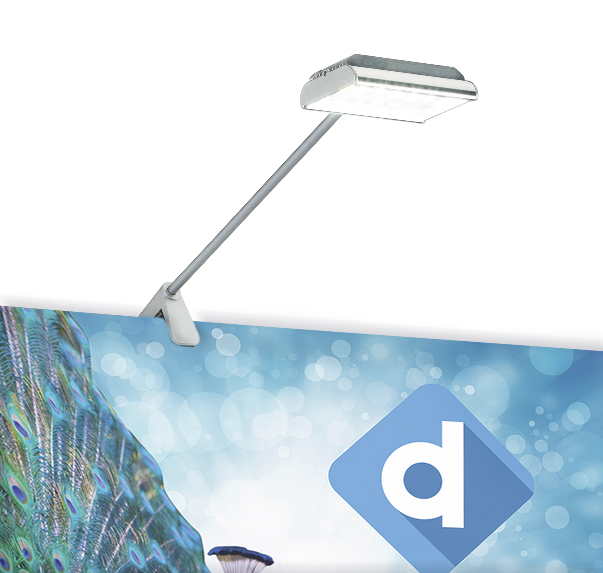 LED Display Arm Lights | LED Lighting w/ Brushed Silver Stems | Displays2Go