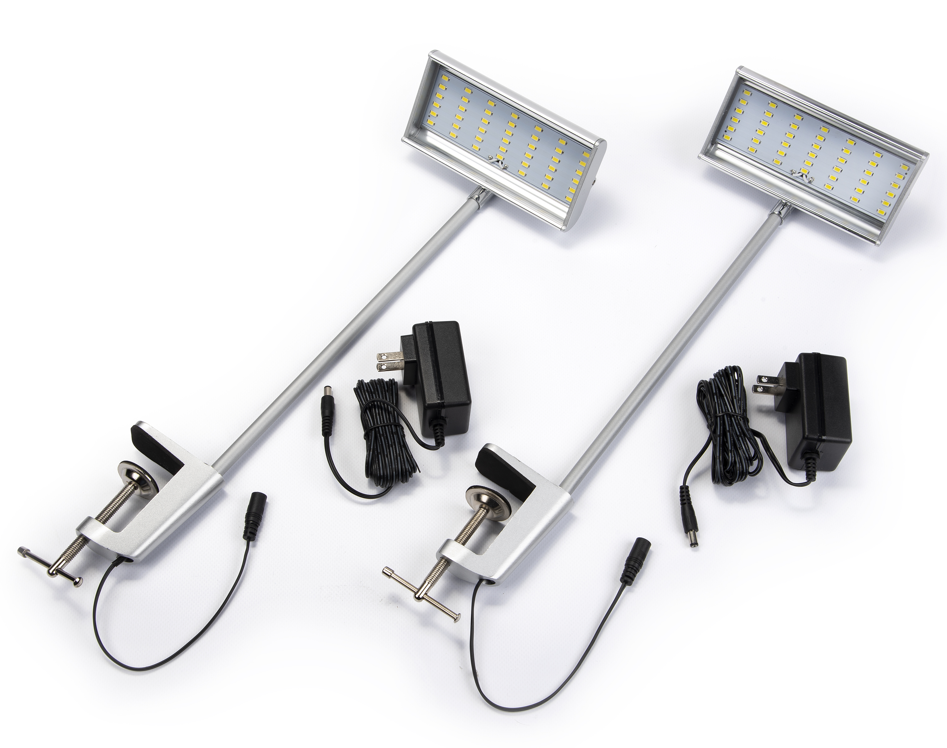 LED Display Arm Lights | LED Lighting w/ Brushed Silver Stems | Displays2Go