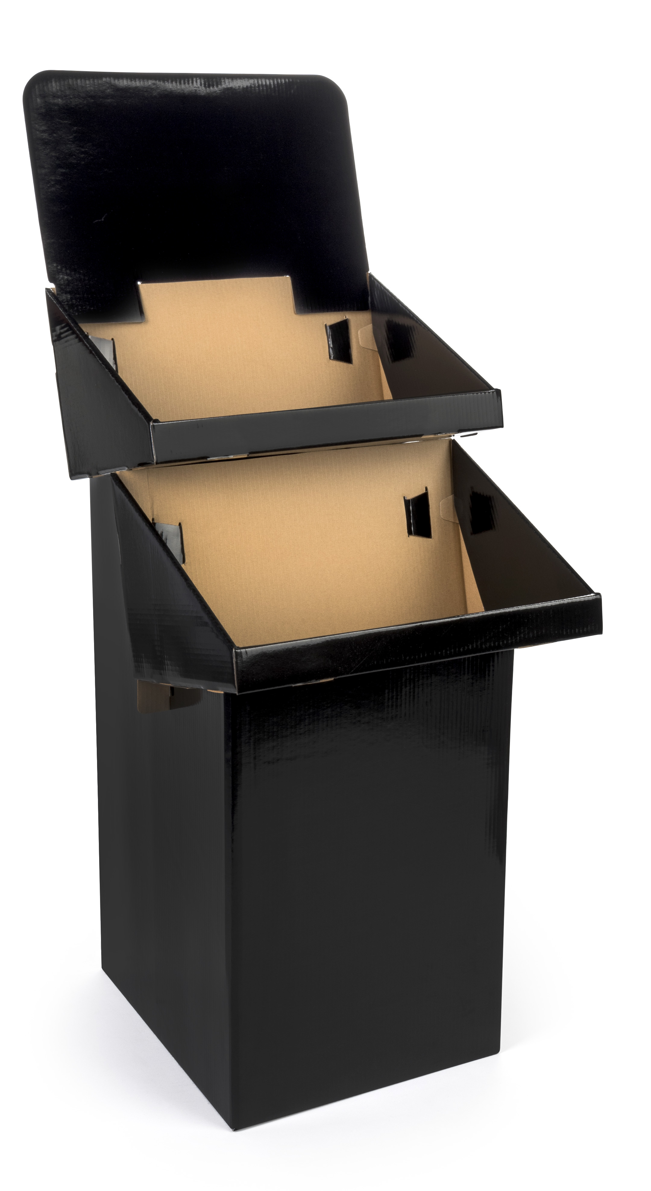 (2) Tier Display Bin - Black Corrugated Cardboard | Displays2Go