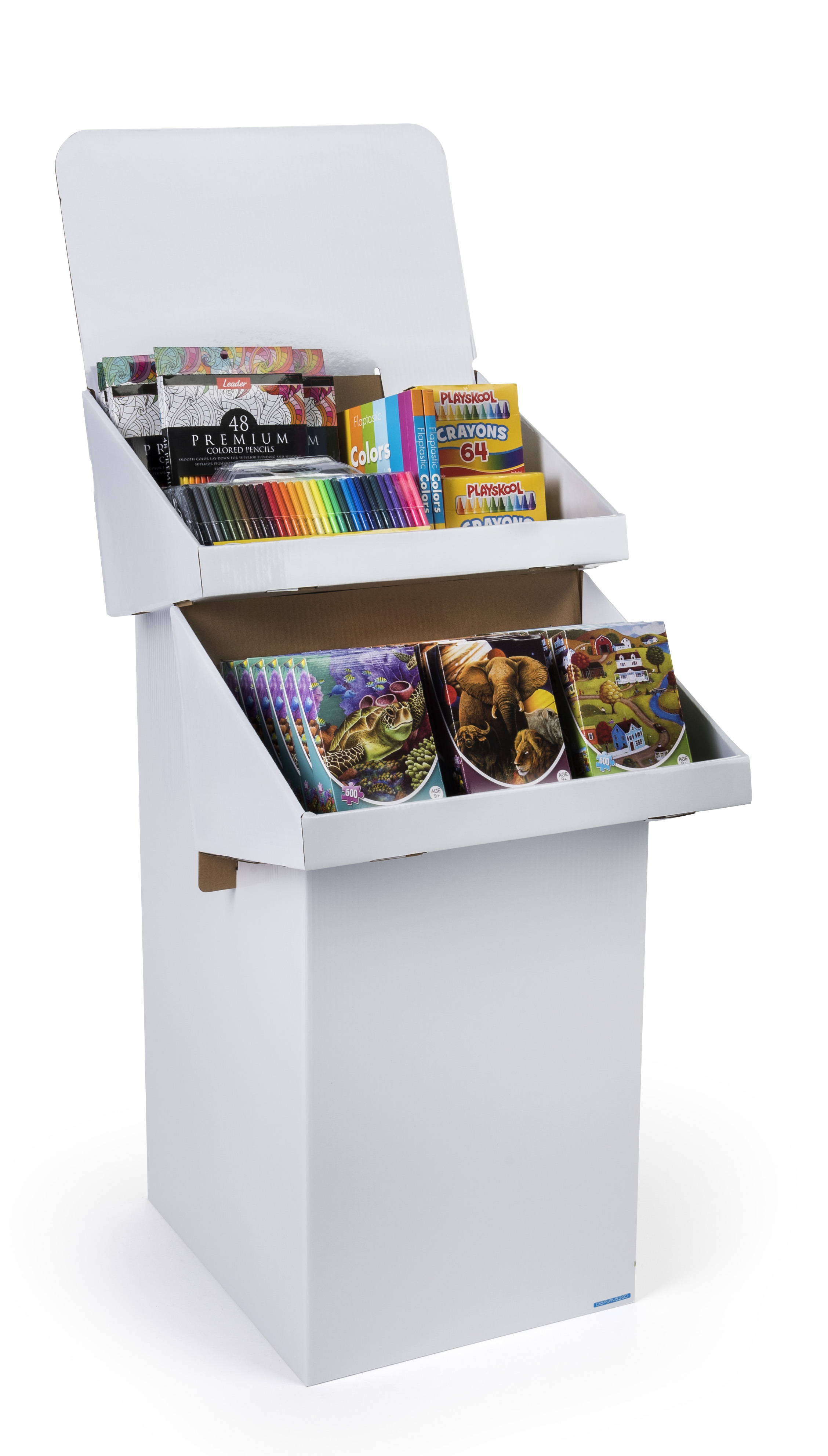 (2) Tier Corrugated Cardboard Display | White Merchandising Stand ...