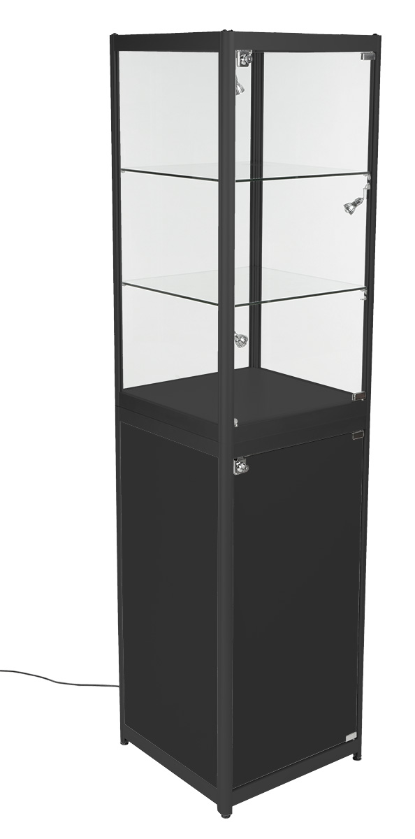Portable Showcase | Glass Display Tower with Enclosed Cabinet Base ...