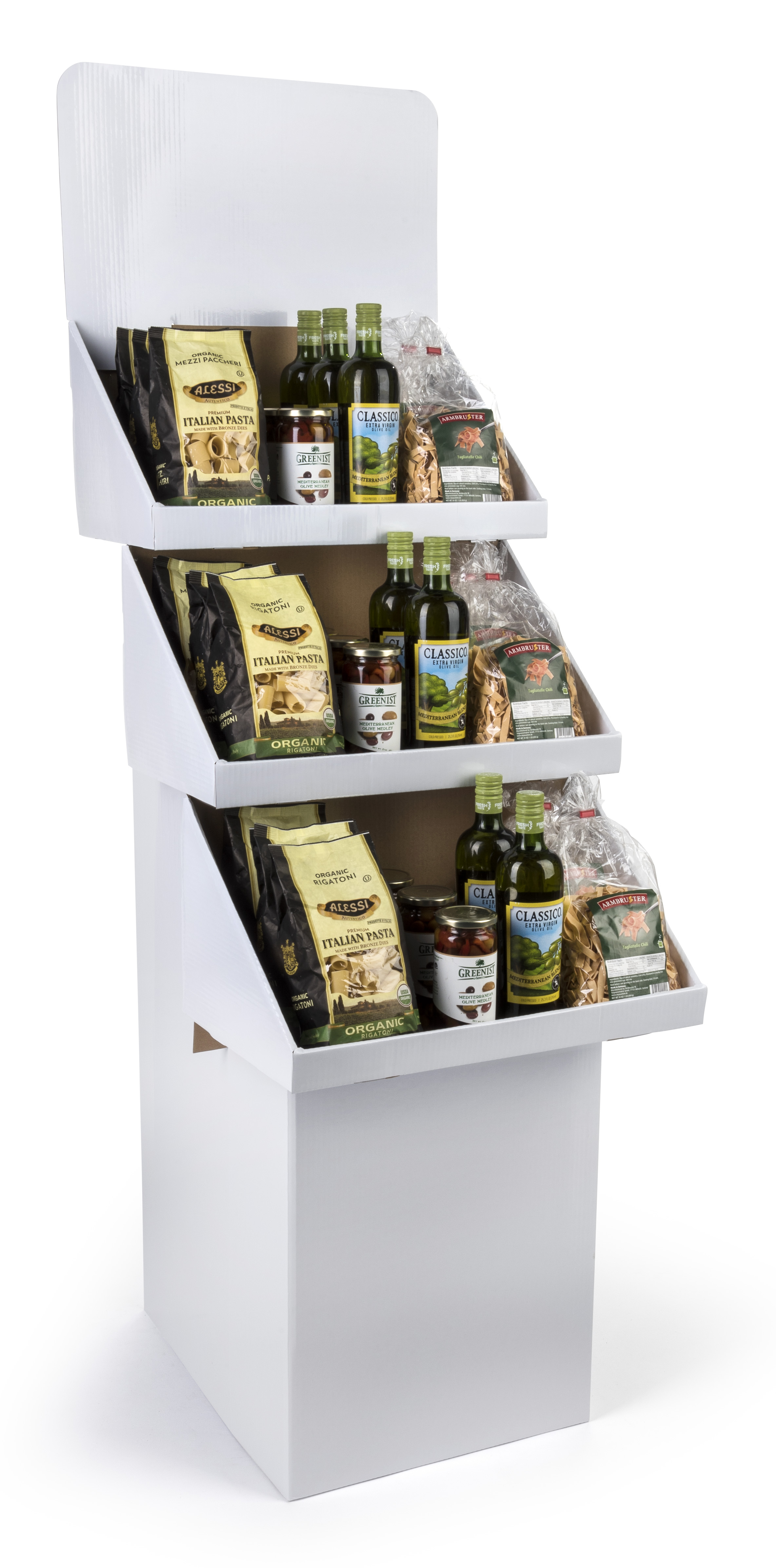 Bin Display | (3) Tier White Display With Custom Header Space | Displays2Go