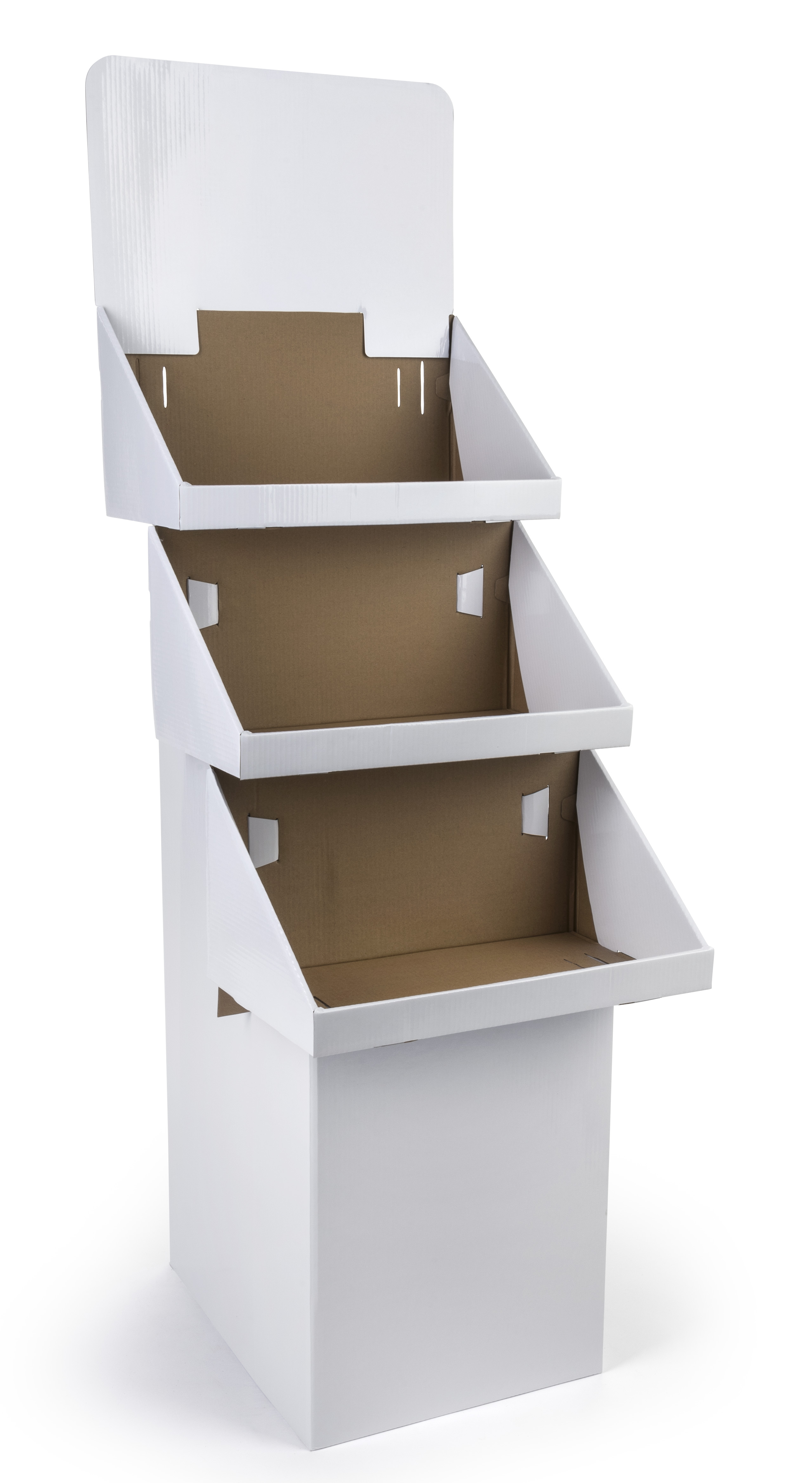 Bin Display | (3) Tier White Display With Custom Header Space | Displays2Go