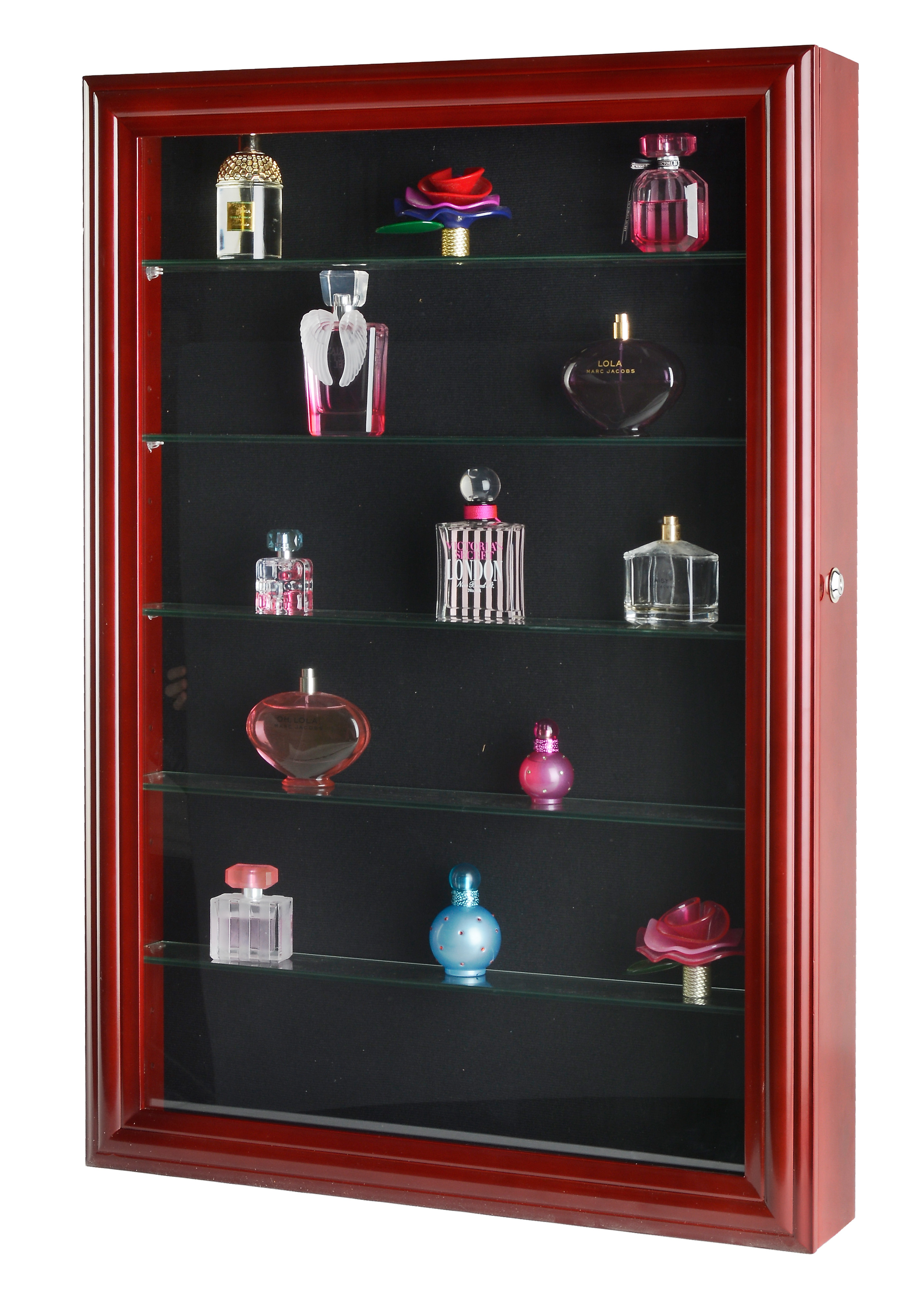 Modern Shadow Box | (5) Tempered Glass Shelves & Cherry Finish ...