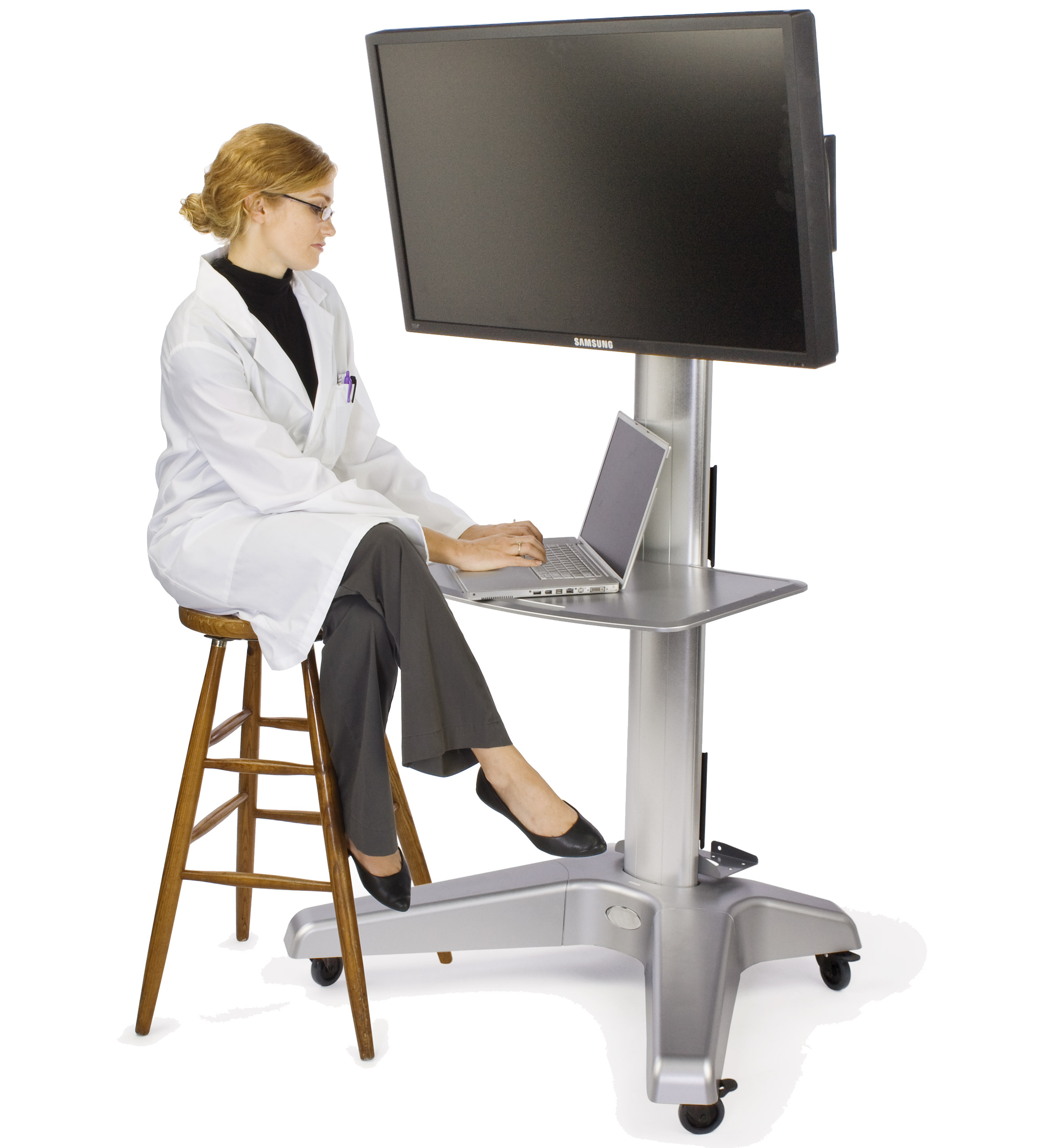 This Mobile Flat Screen Stand with Mount has a 26" Optional Shelf ...