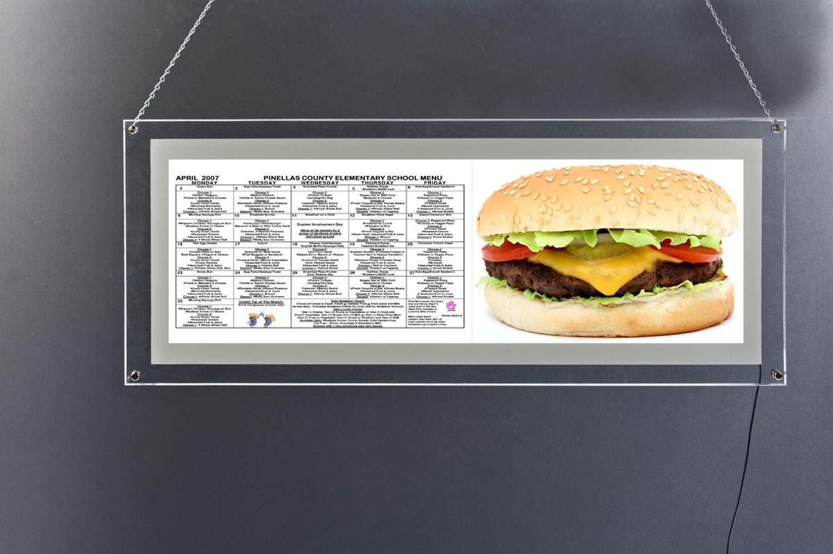 Edge-Lit Restaurant Sign - Chain Hanging Suction Cup / Wall Mount ...