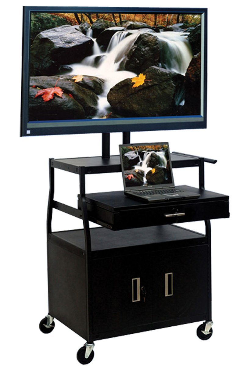 Multimedia Presentation Cart w/ Pull Drawer for Up to 52" TVs | Displays2Go