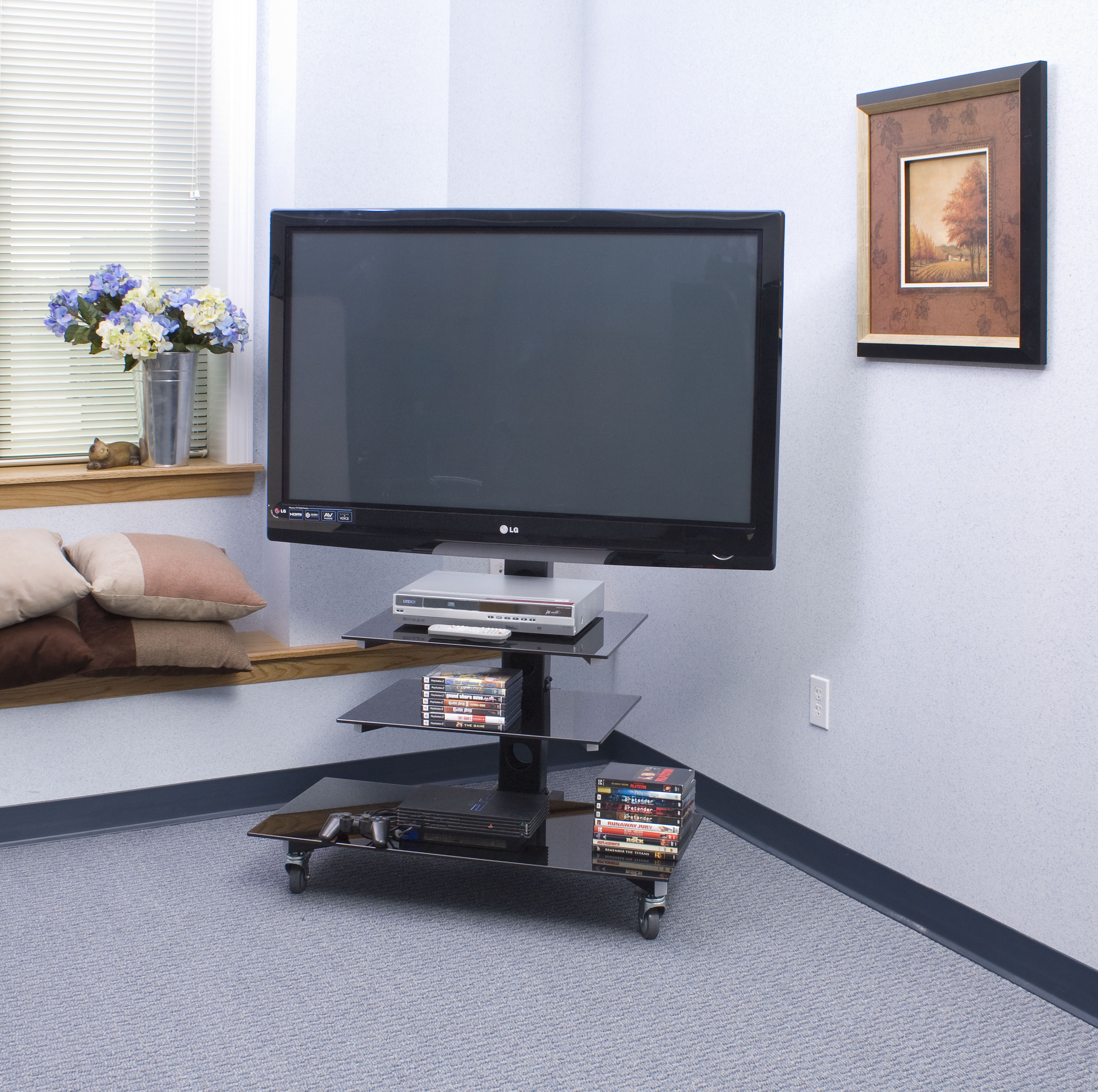 PlasmTV Stand with Black Glass Shelves | LCD Television Stands ...