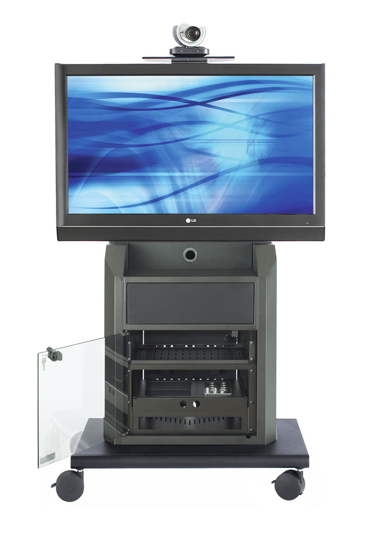 Office Audio Visual Cart w/ Rack Mount Storage & Glass Door | Displays2Go
