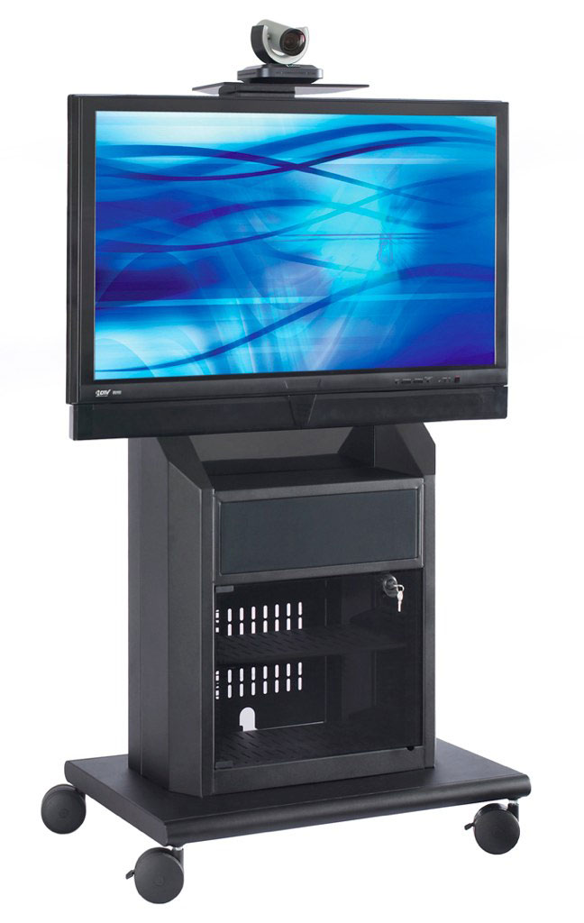 Office Audio Visual Cart w/ Rack Mount Storage & Glass Door | Displays2Go