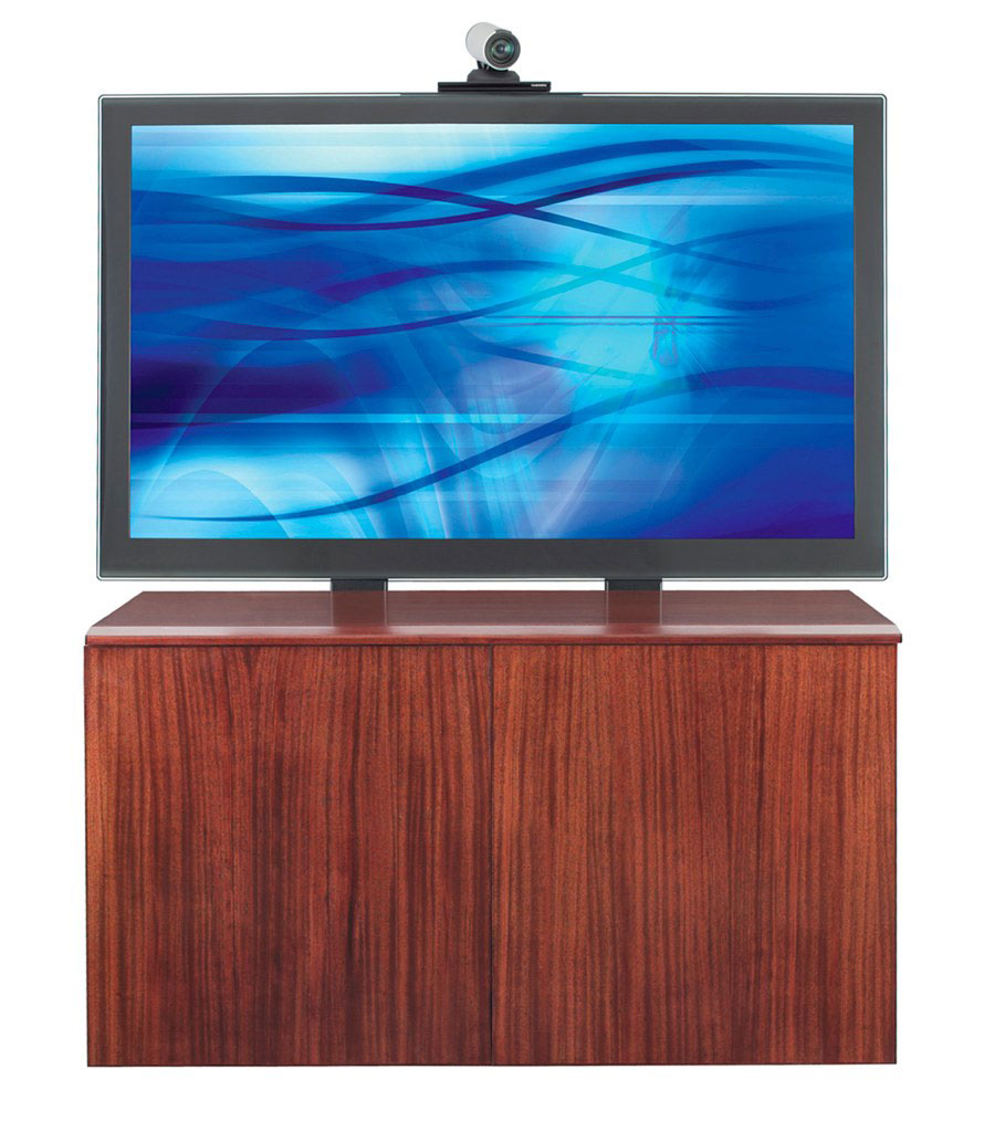 TV Mount Stand | LCD Bracket on a Mahogany Veneer Cabinet | Displays2Go