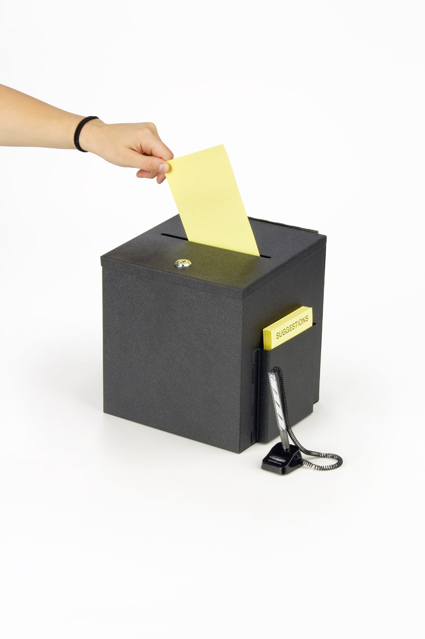 Metal Comment Box - Locking w/ Ballot Holder & Security Pen | Displays2Go