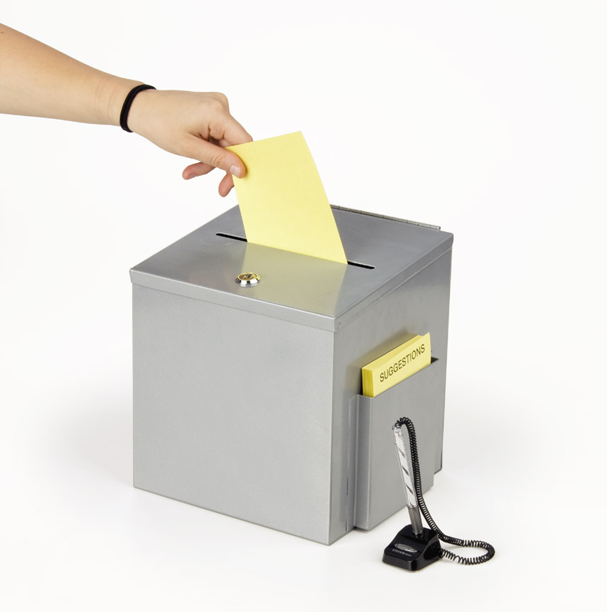 Metal Ballot Box | Brushed Silver Finish & Keyed Lock | Displays2Go