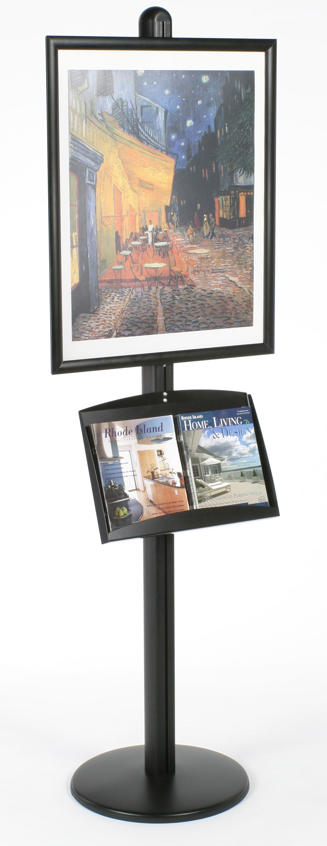 Black 6' Magazine Holder w/ Literature Tray & Snap Poster Frame