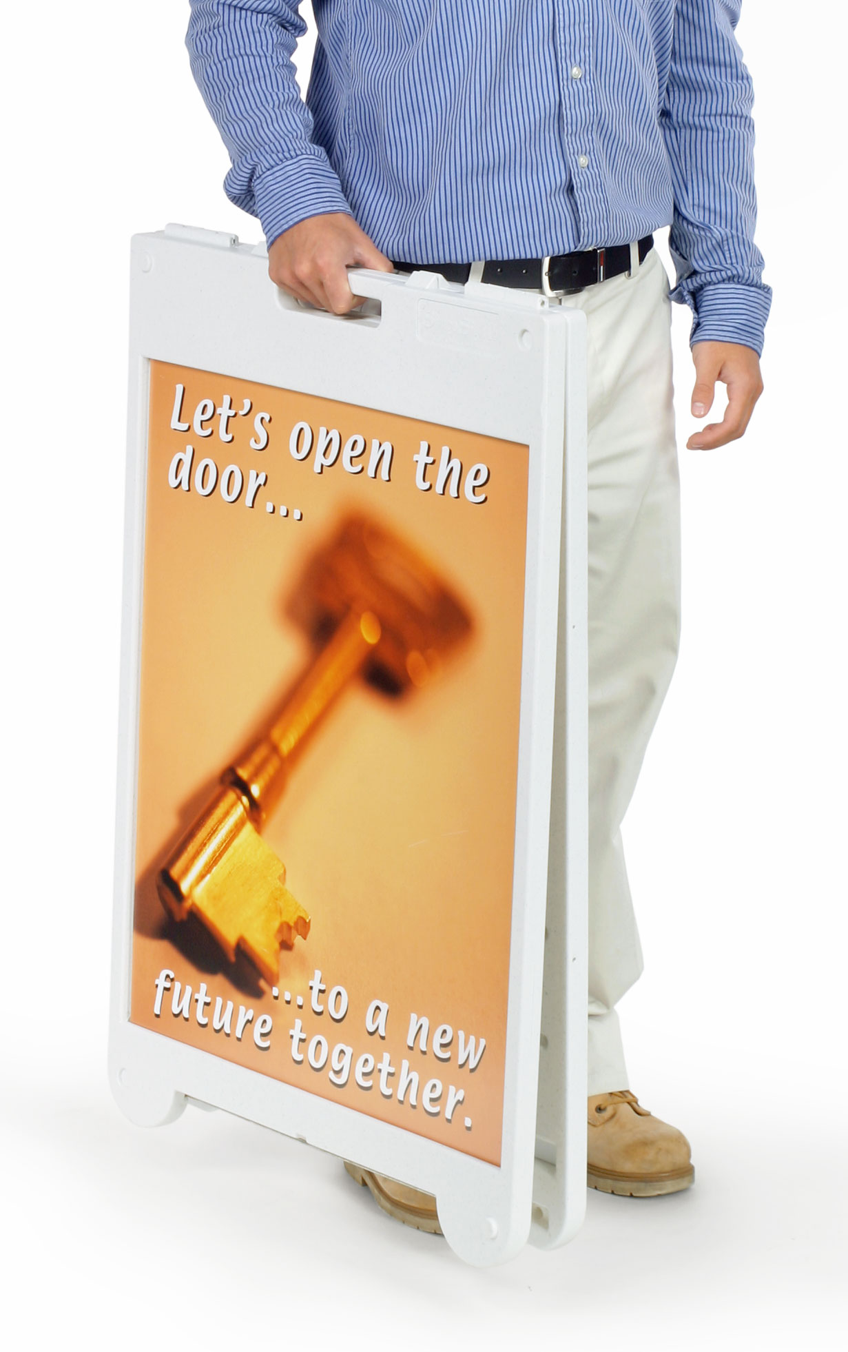 This sidewalk sign features an easy to change your posters design ...