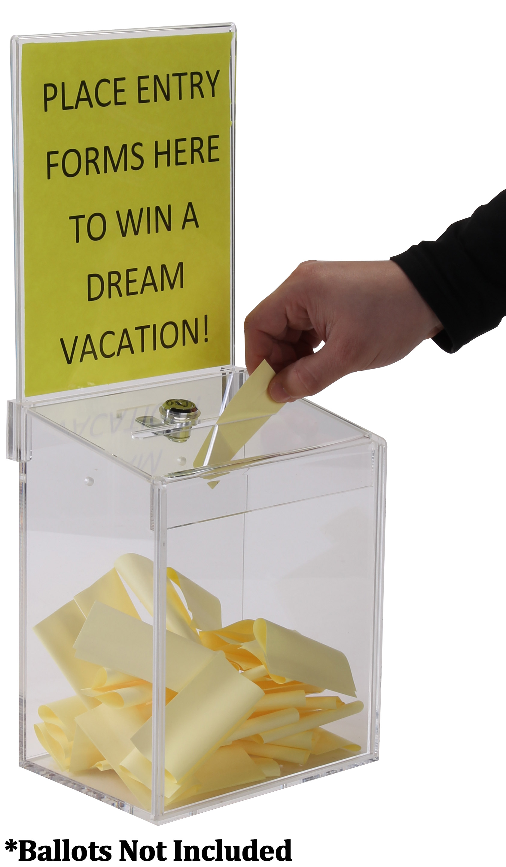 Clear Acrylic Donation Box - Locking Top & Removable Header | Displays2Go