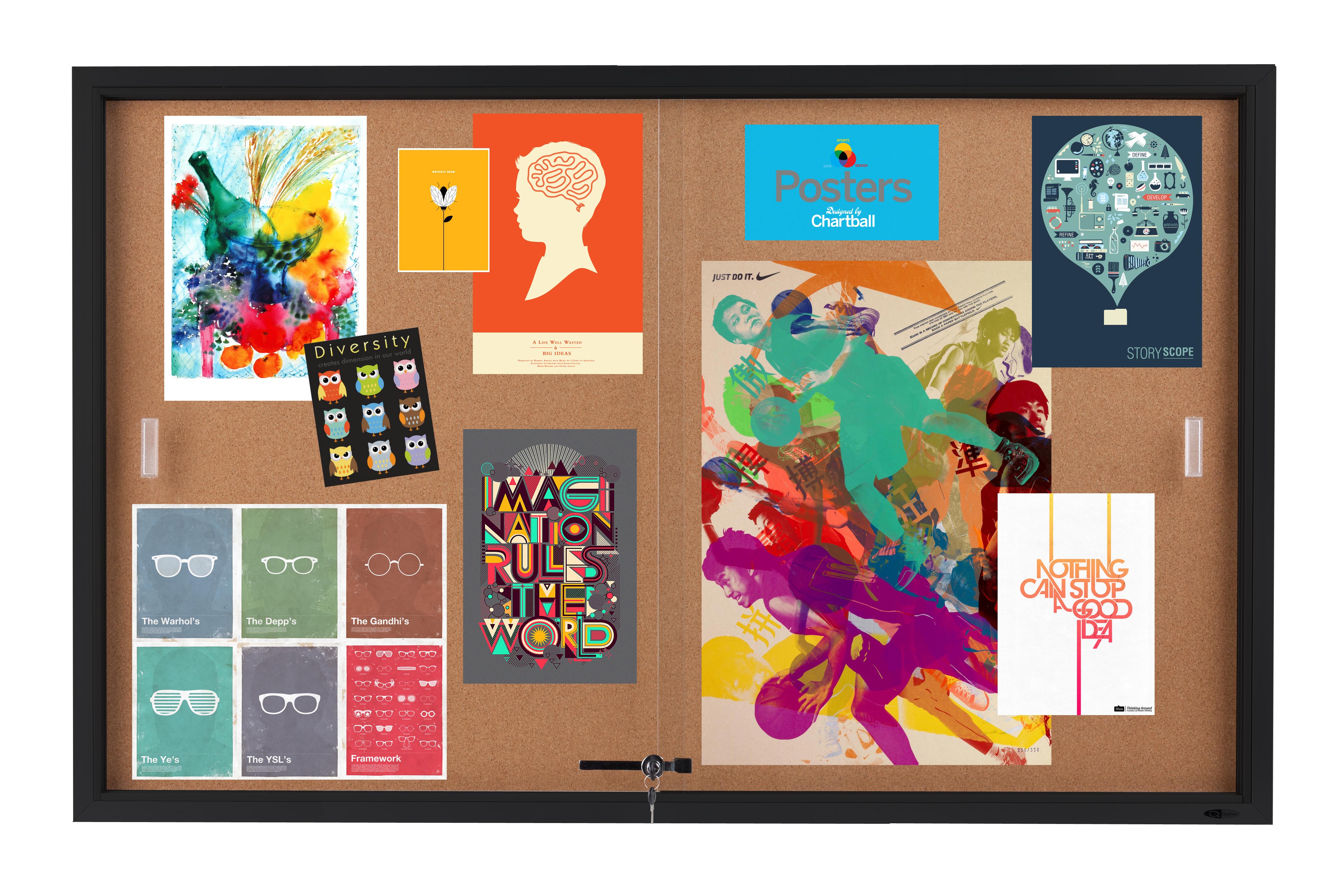 60" x 36" Bulletin Board - Enclosed w/ Sliding Glass Doors | Displays2Go