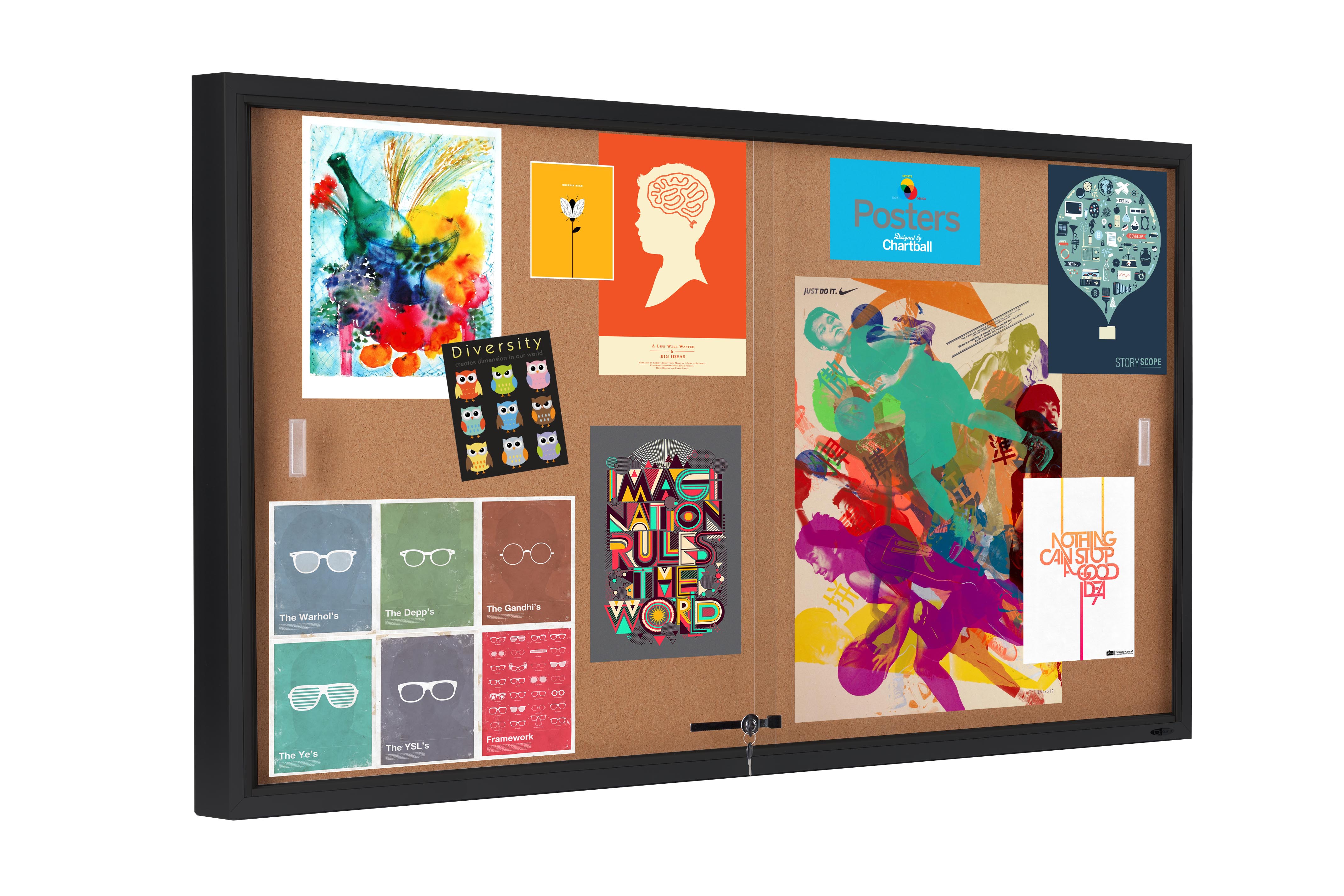 60" x 36" Bulletin Board - Enclosed w/ Sliding Glass Doors | Displays2Go