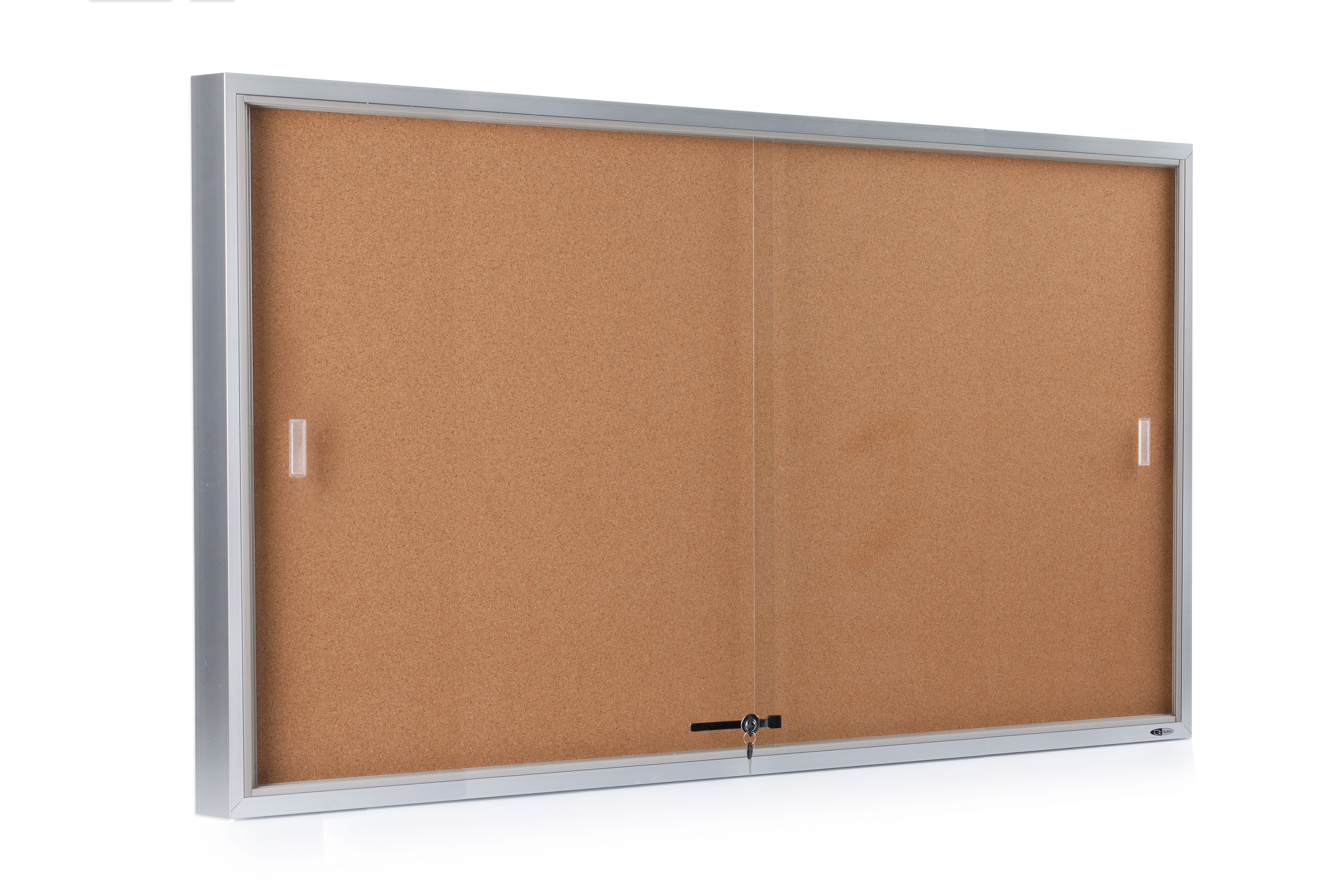 5' x 3' Enclosed Silver Bulletin Board - Sliding Glass Doors | Displays2Go