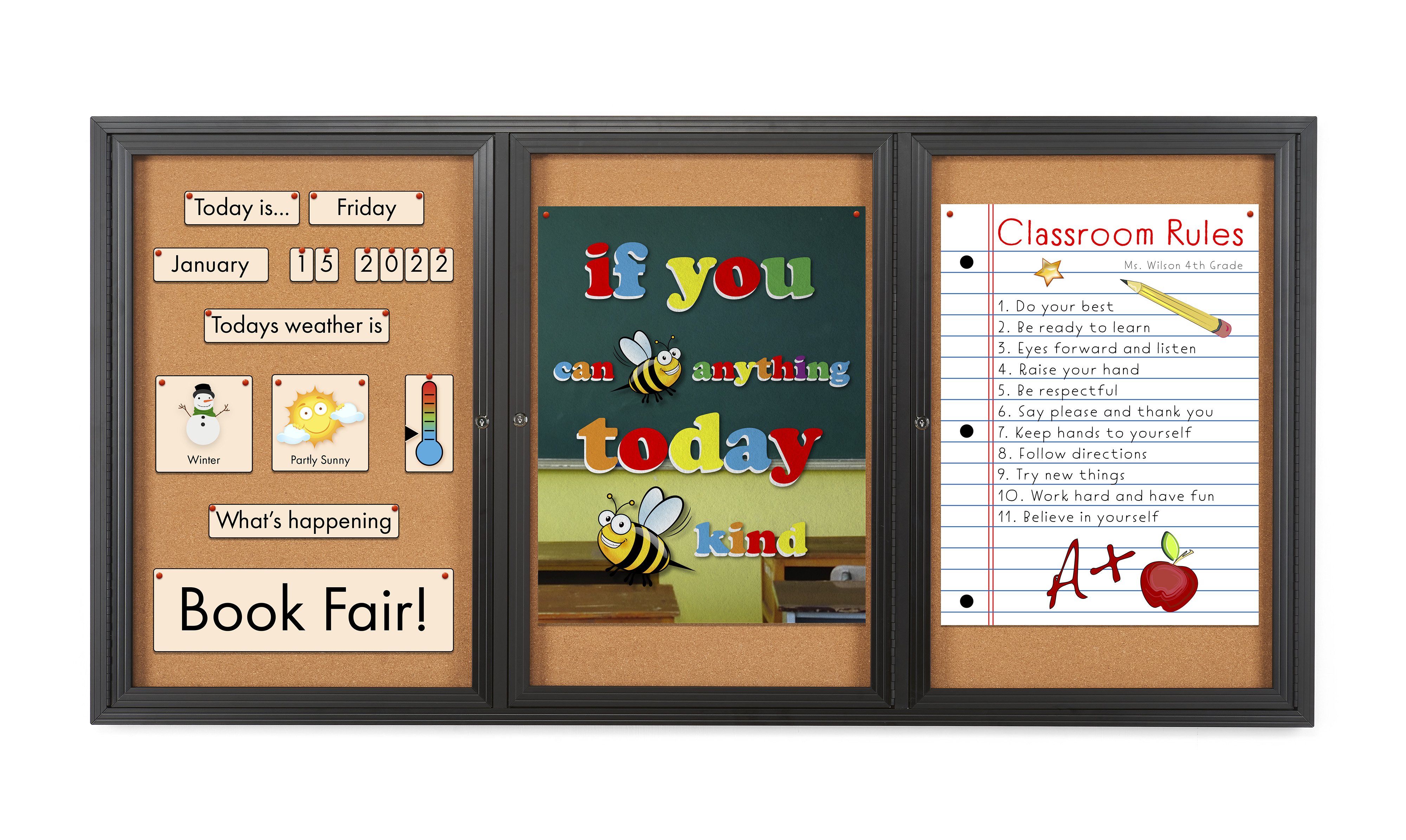 72" x 36" Locking Bulletin Boards | Black or Silver Finish | Displays2Go