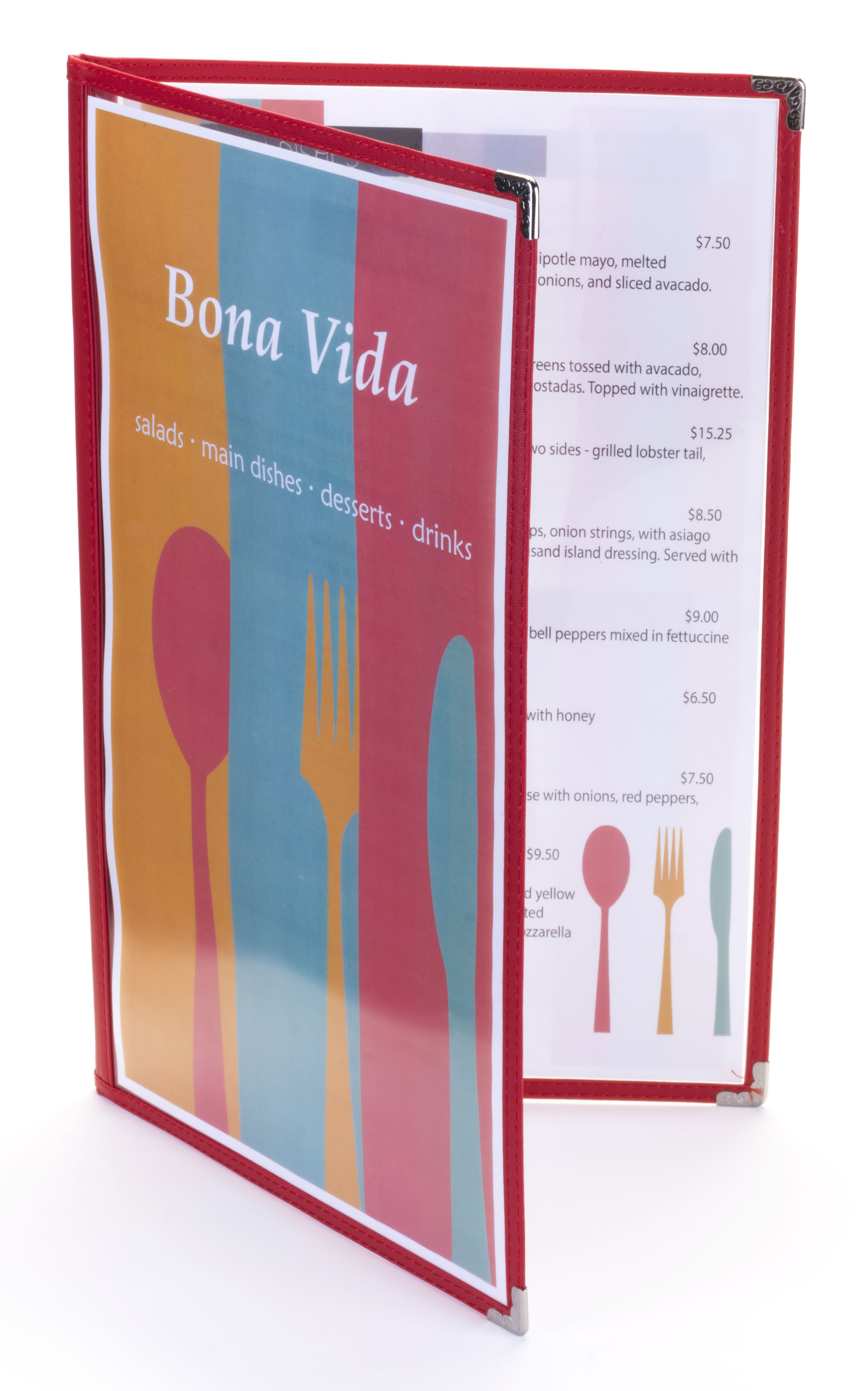 Red 8.5” x 14” (2) Panel Menu Covers | Double Sided 4 Page Holder ...