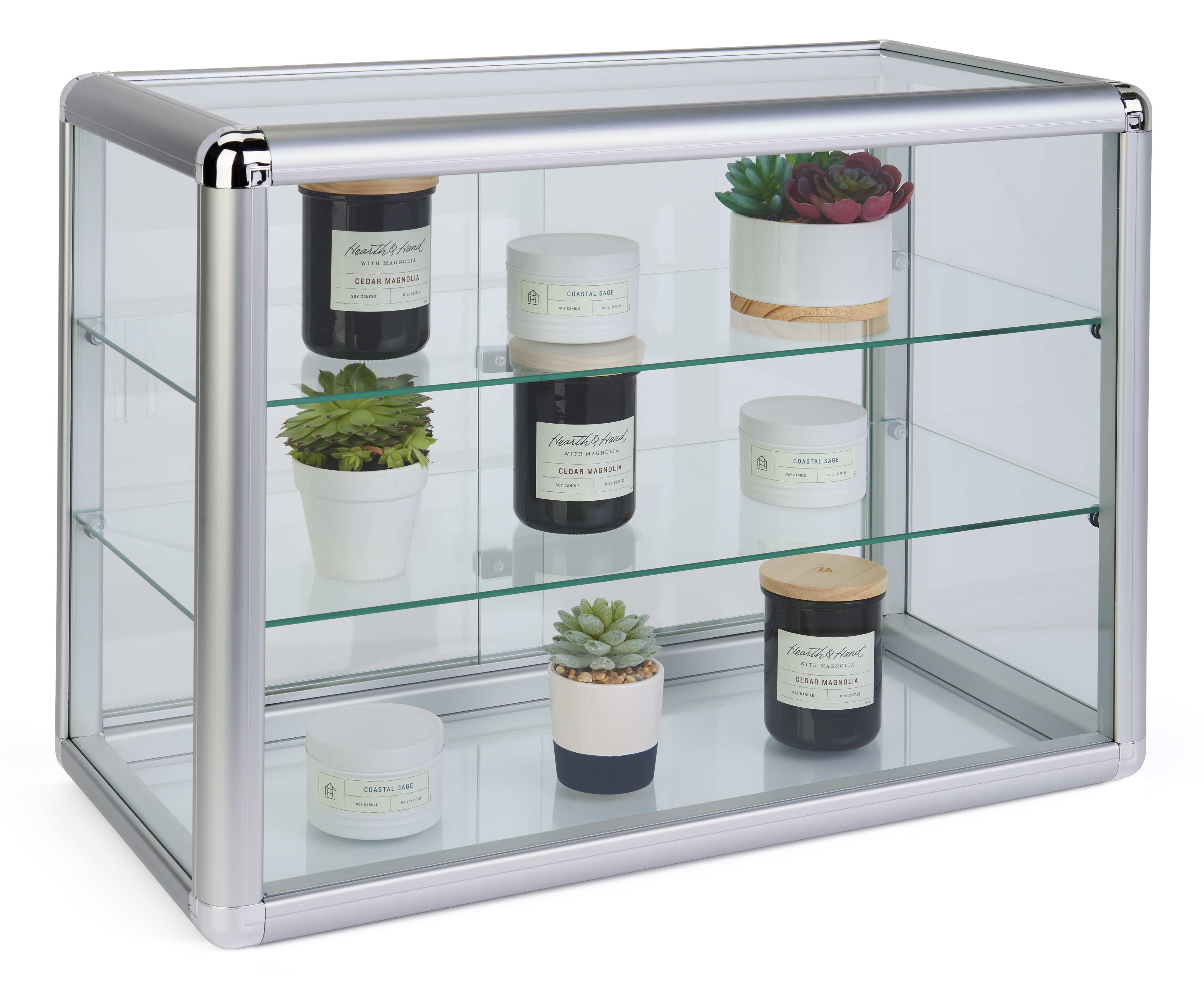 Aluminum Frame Glass Counter Showcase | Radius Edge | Displays2Go