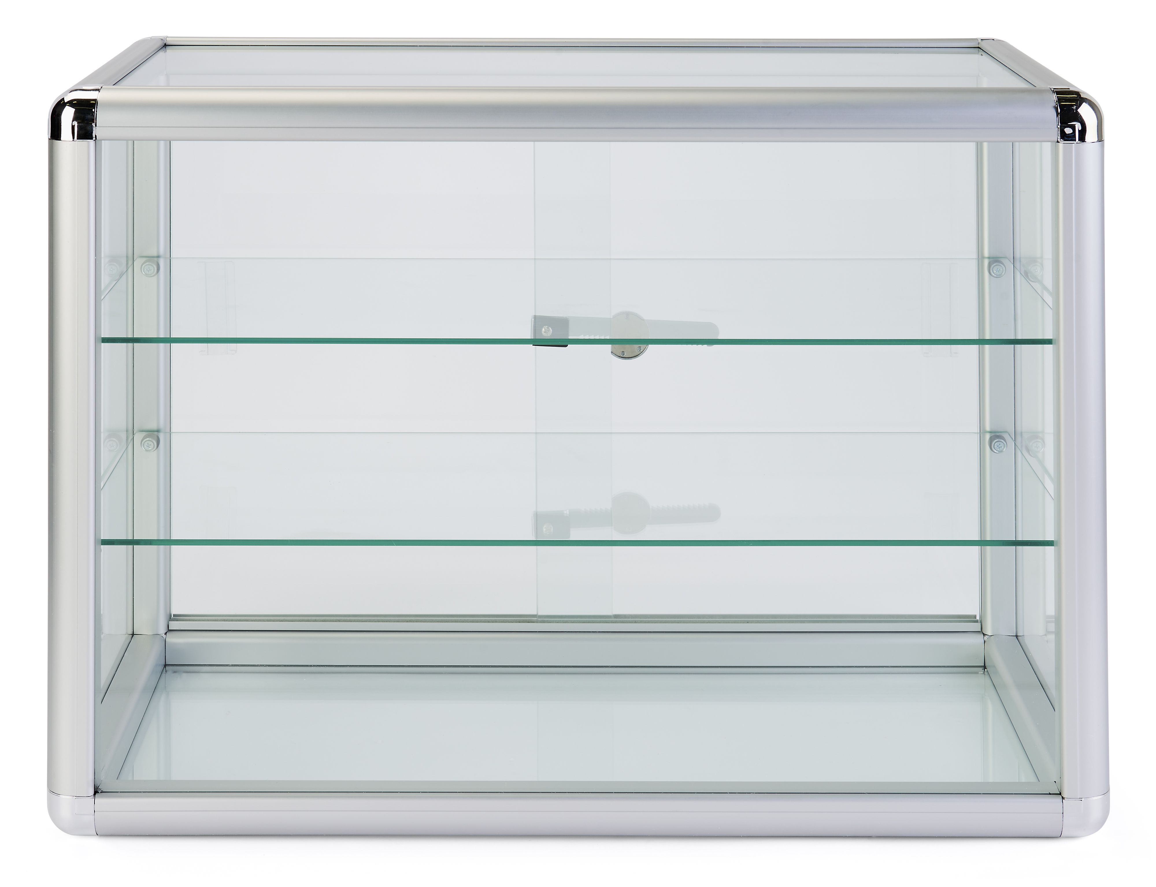 Aluminum Frame Glass Counter Showcase | Radius Edge | Displays2Go