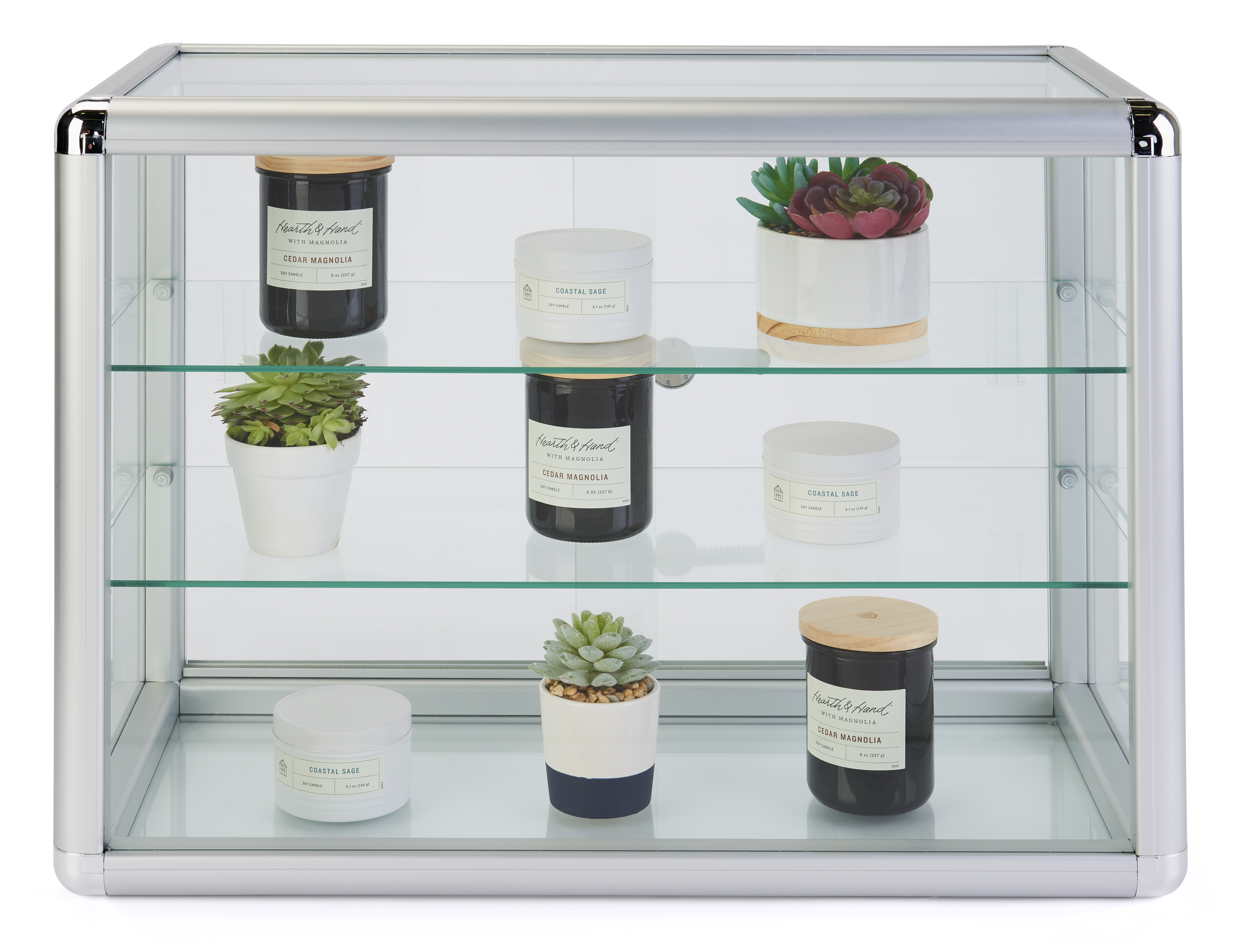 Aluminum Frame Glass Counter Showcase | Radius Edge | Displays2Go