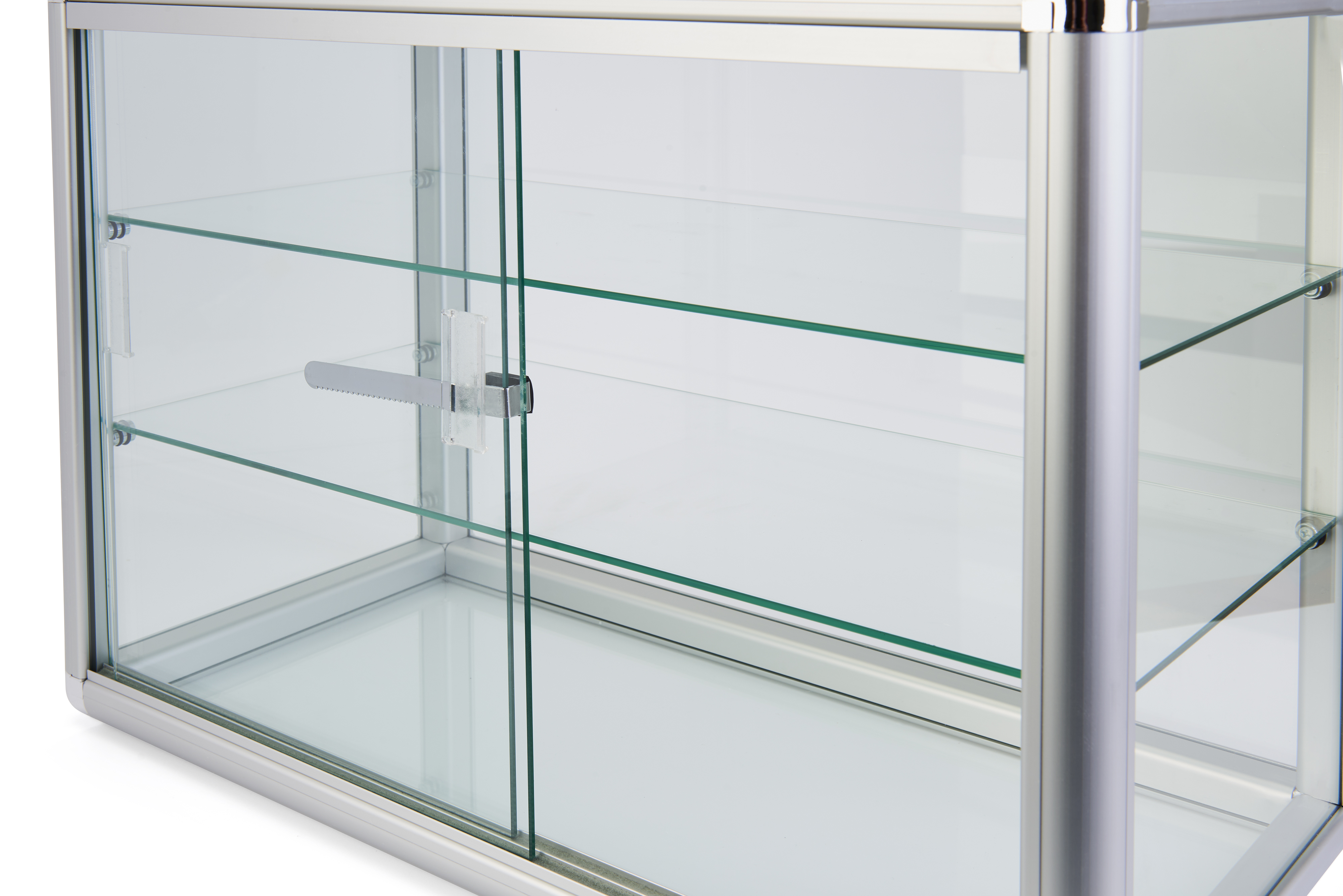 Aluminum Frame Glass Counter Showcase | Radius Edge | Displays2Go