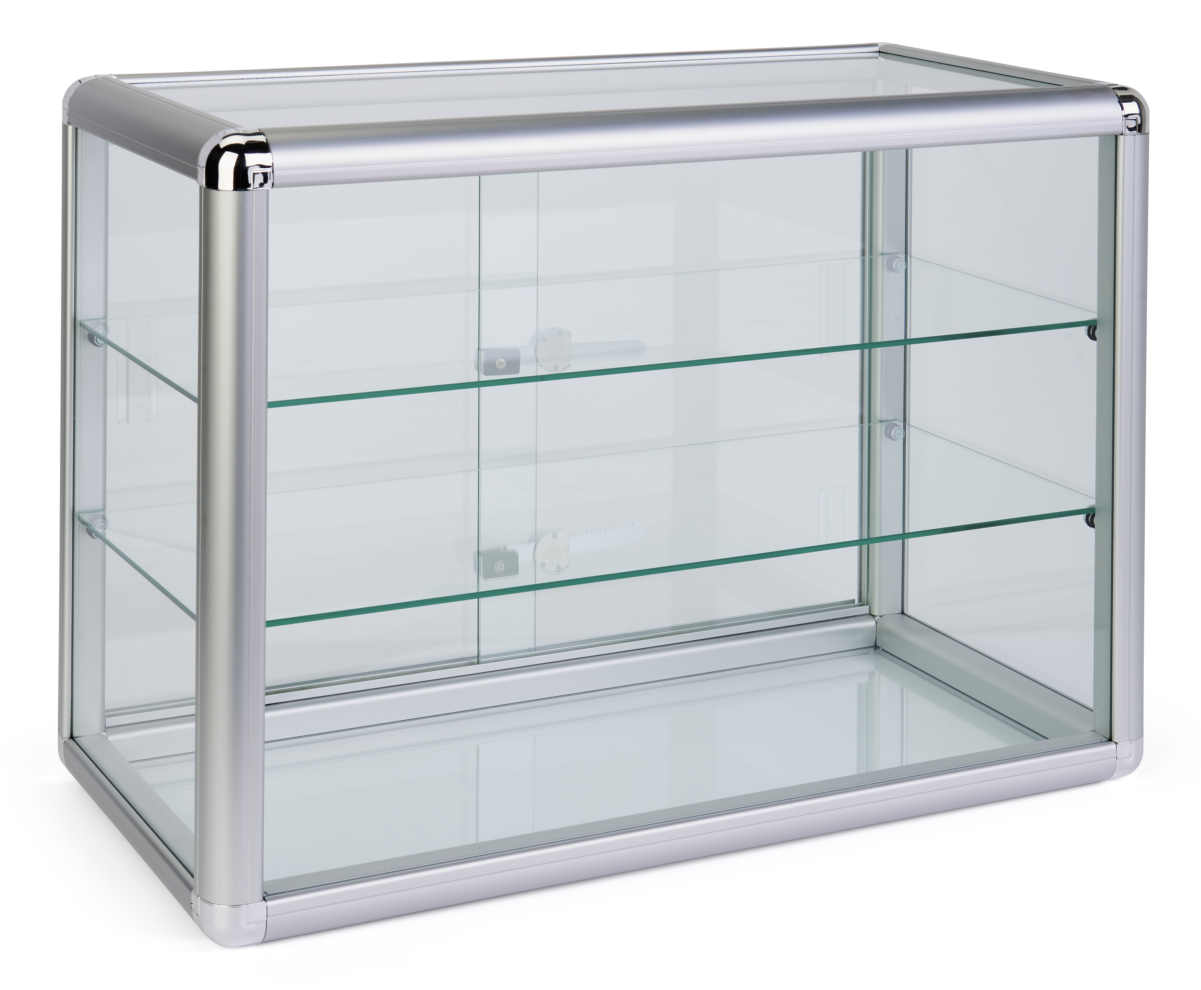 Aluminum Frame Glass Counter Showcase | Radius Edge | Displays2Go
