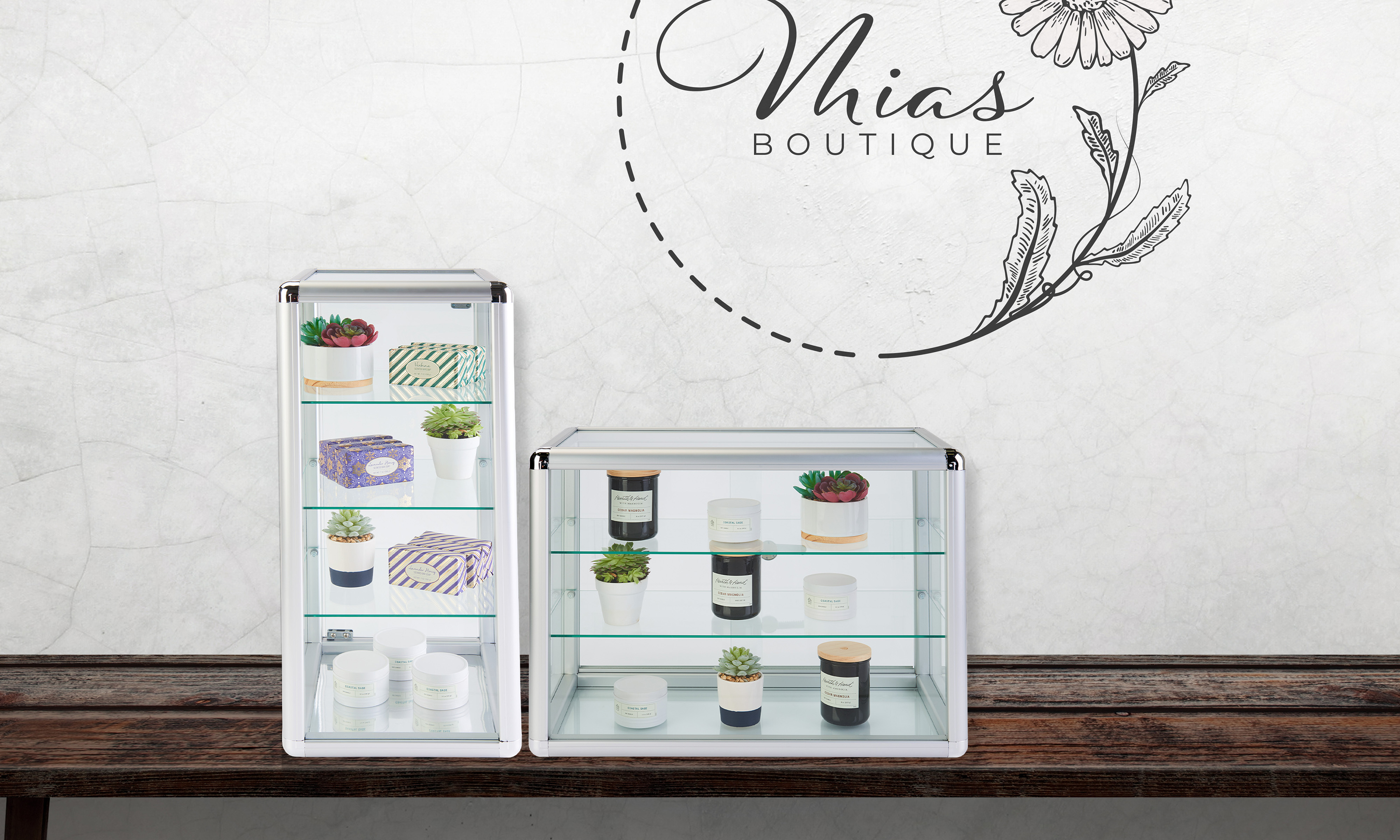 Aluminum Frame Glass Counter Showcase | Radius Edge | Displays2Go