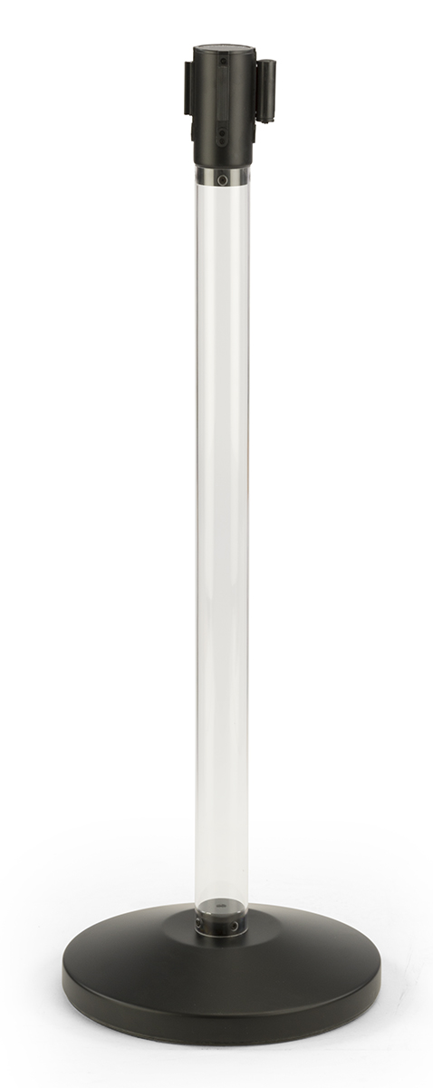 Custom Stanchion Post with Blue Belt | Round Weighted Base | Displays2Go