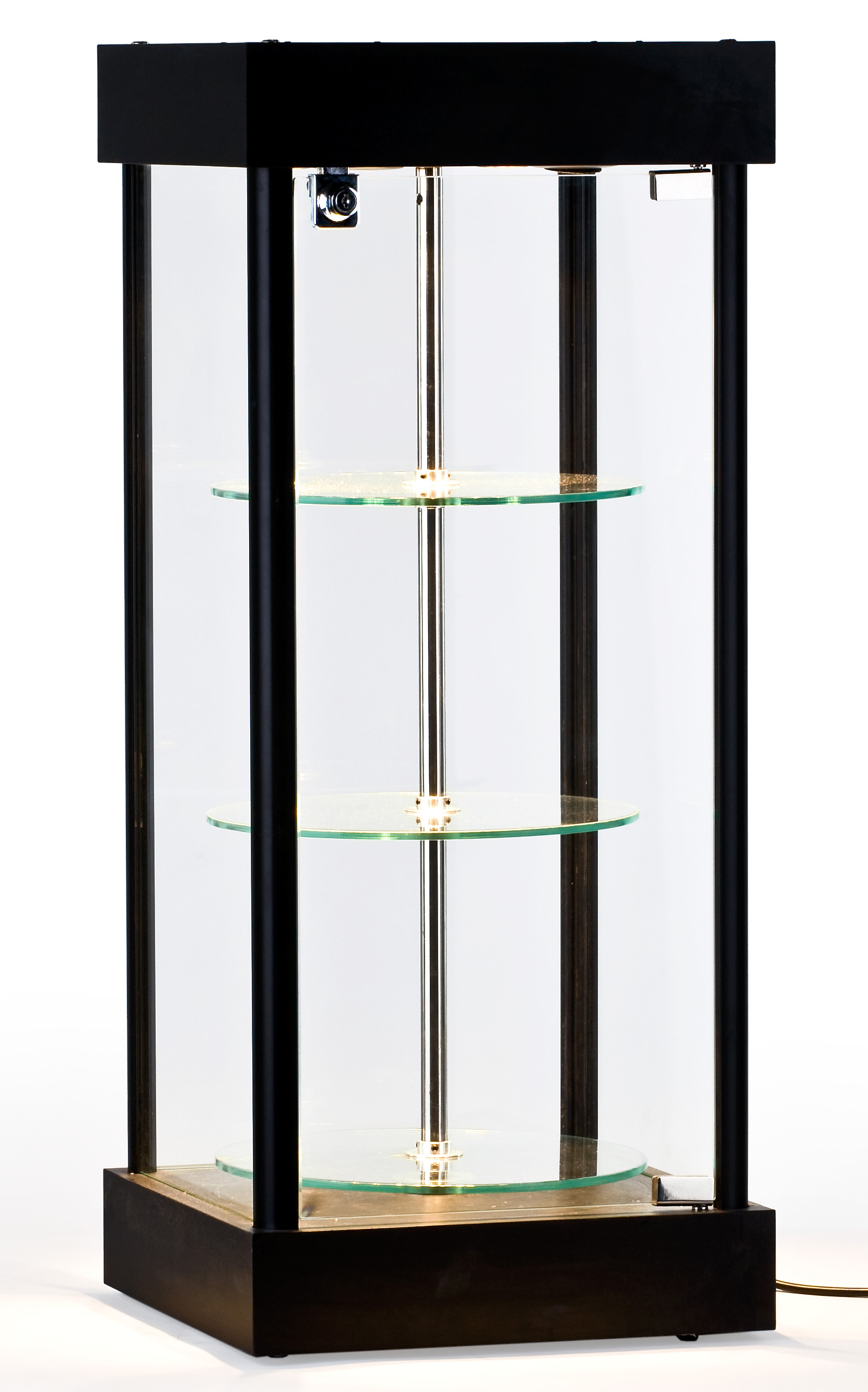 Spinning Glass Display Case | Halogen Top Lights - Rotating Shelves ...