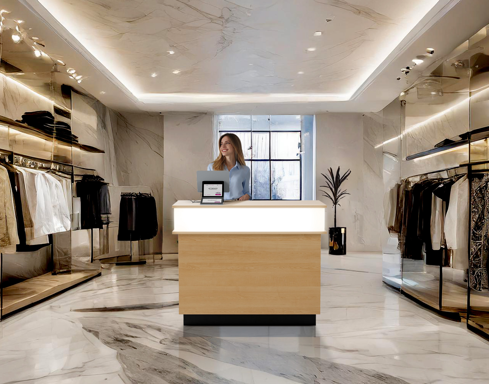 Retail Cash Wrap with LED Lighting | Adjustable Shelf | Displays2Go