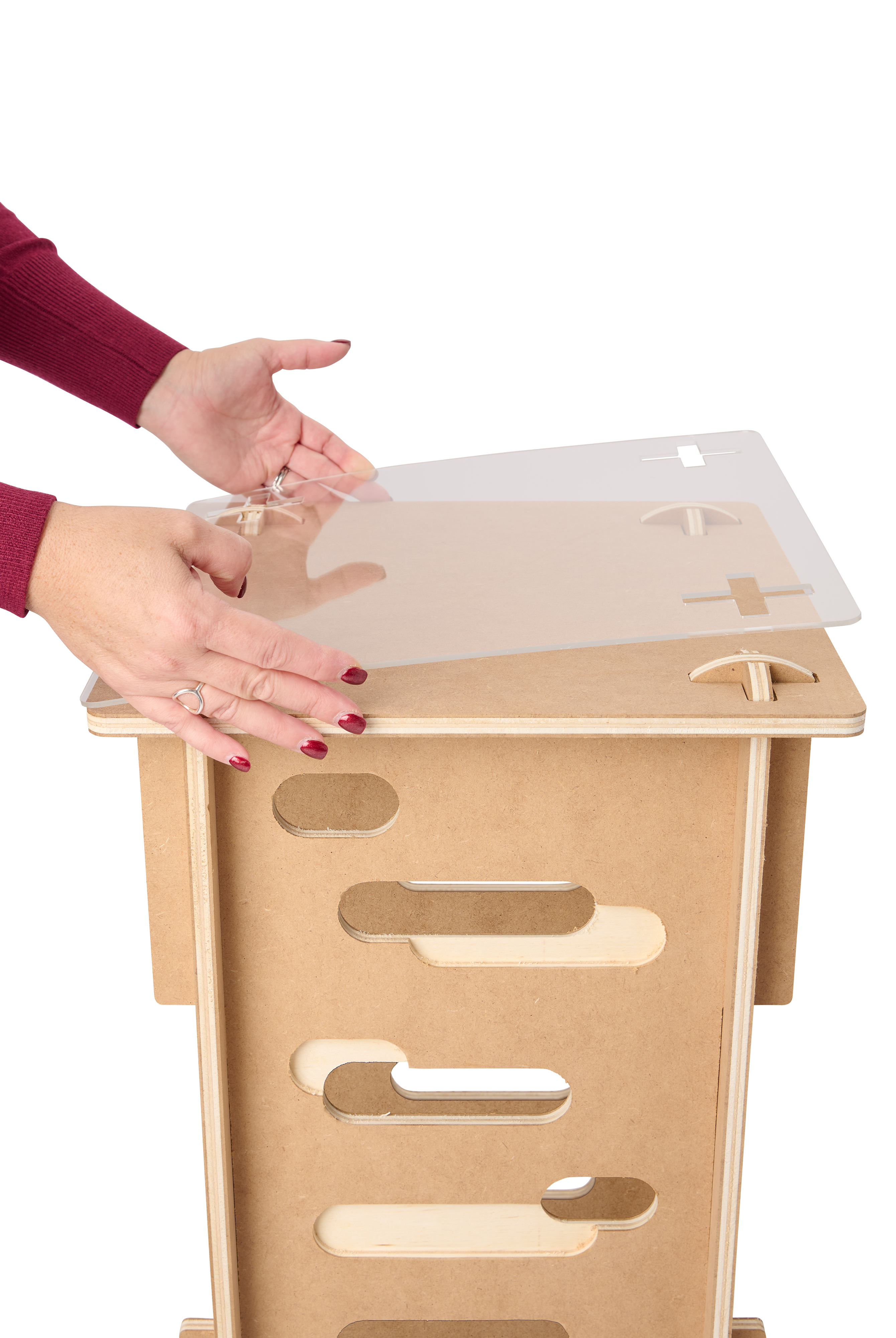 30" Collapsible Pedestal | 15.5" Square Acrylic Tabletop | Displays2Go