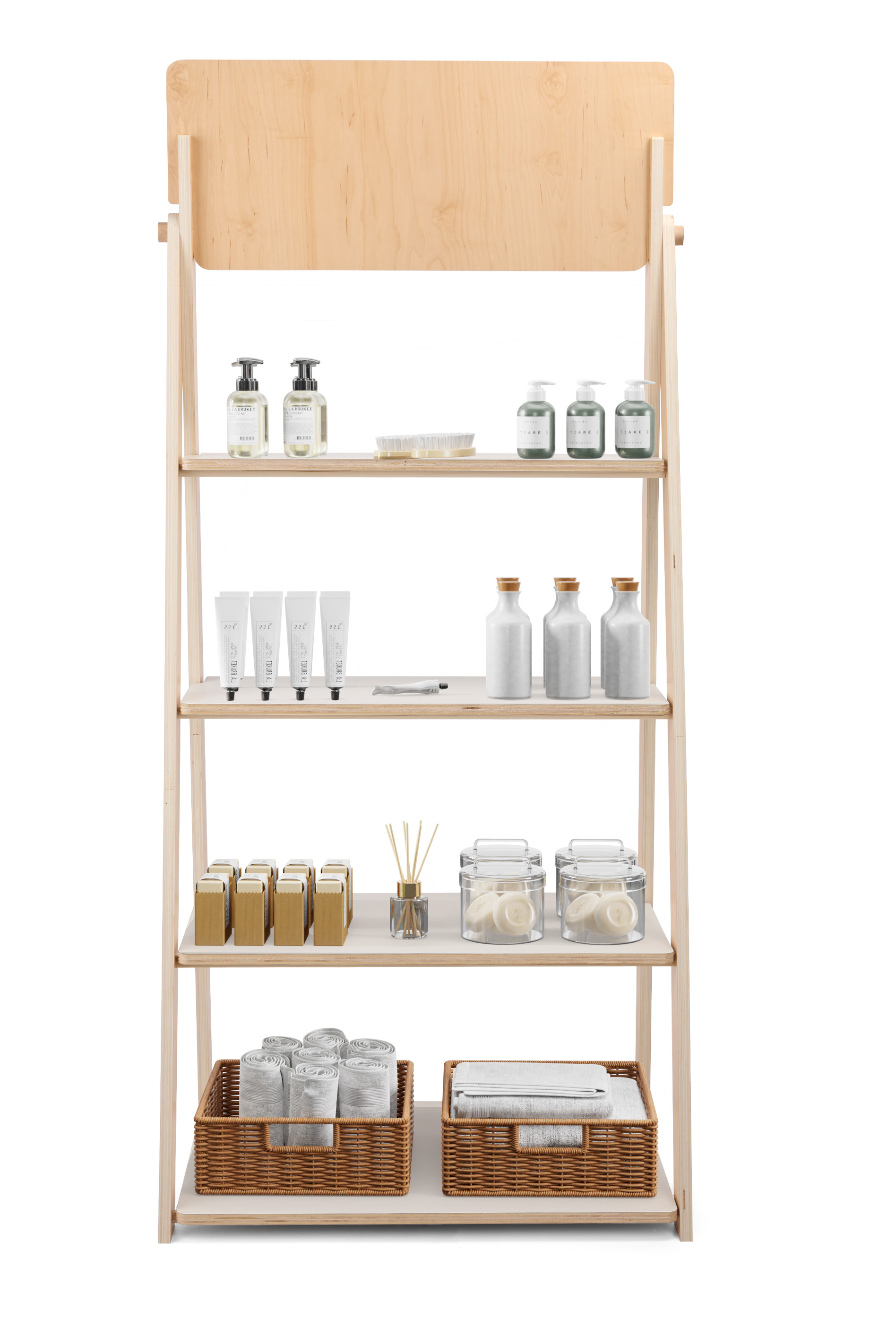 White Ladder Shelves | 4 Tier Multi-Level Display | Displays2Go