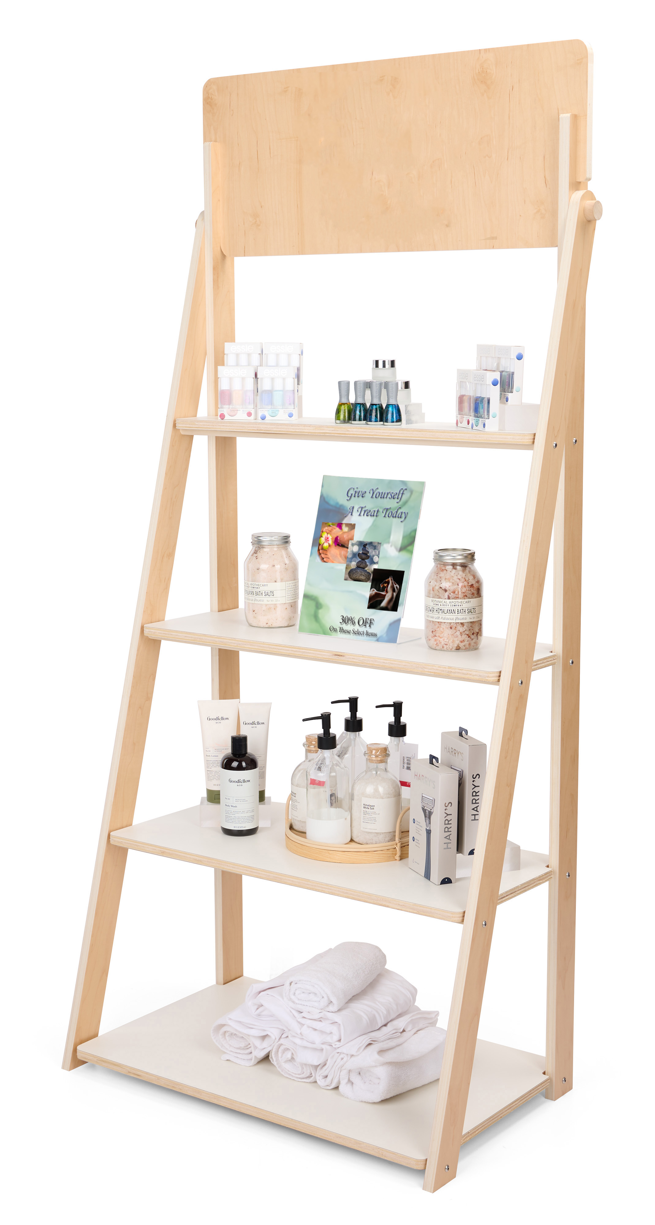 White Ladder Shelves | 4 Tier Multi-Level Display | Displays2Go