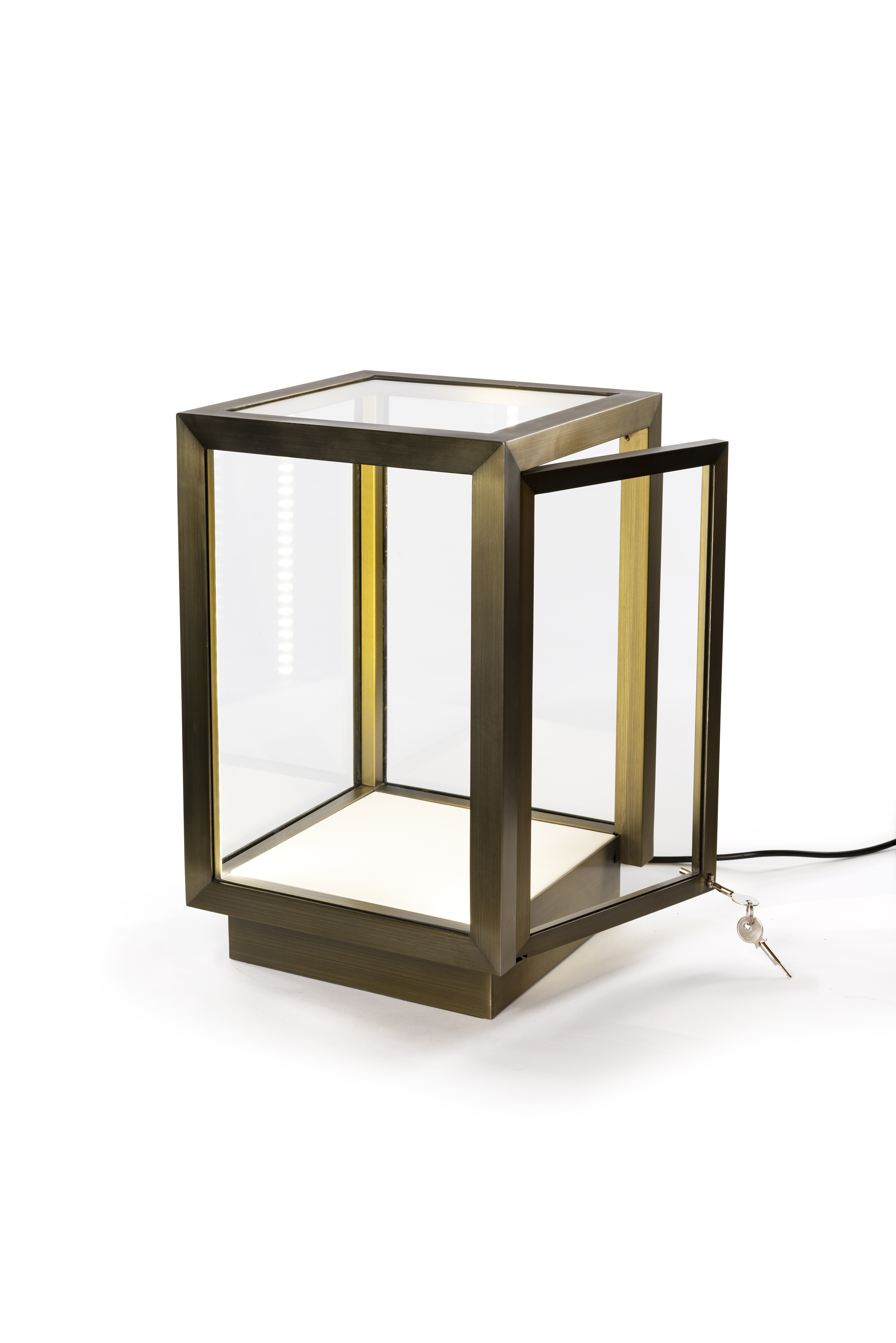Square Glass Curio Box | Tabletop Showcase w/ Interior LED Lights ...
