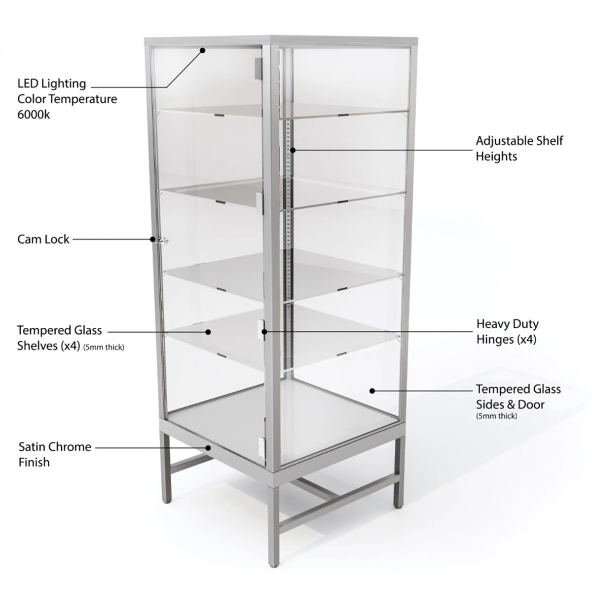Glass Showcase Tower | Full Vision with Lockable Display | Displays2Go