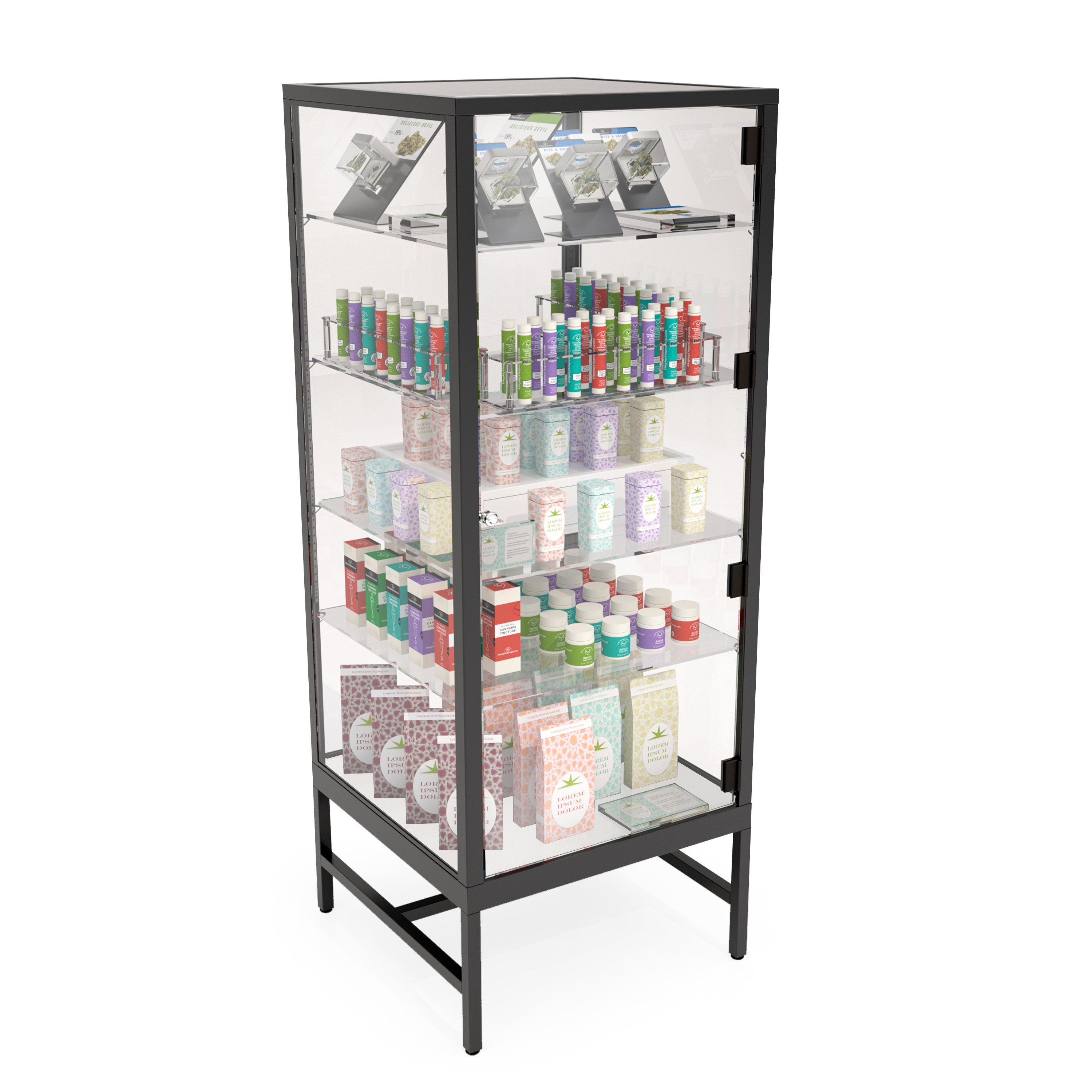Glass Showcase Tower | Full Vision with Lockable Display | Displays2Go